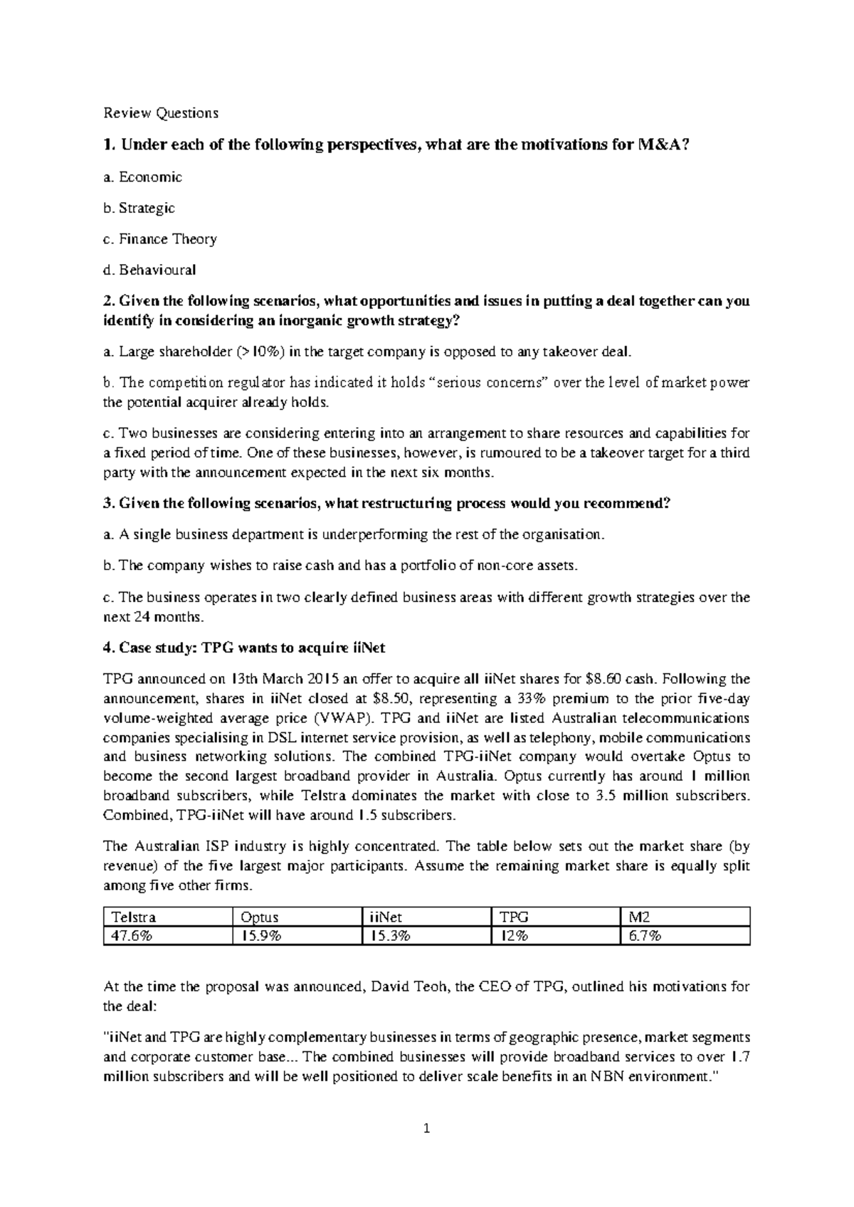 Topic 4 discuss W5 questions-1 - 1 Review Questions 1. Under each of ...