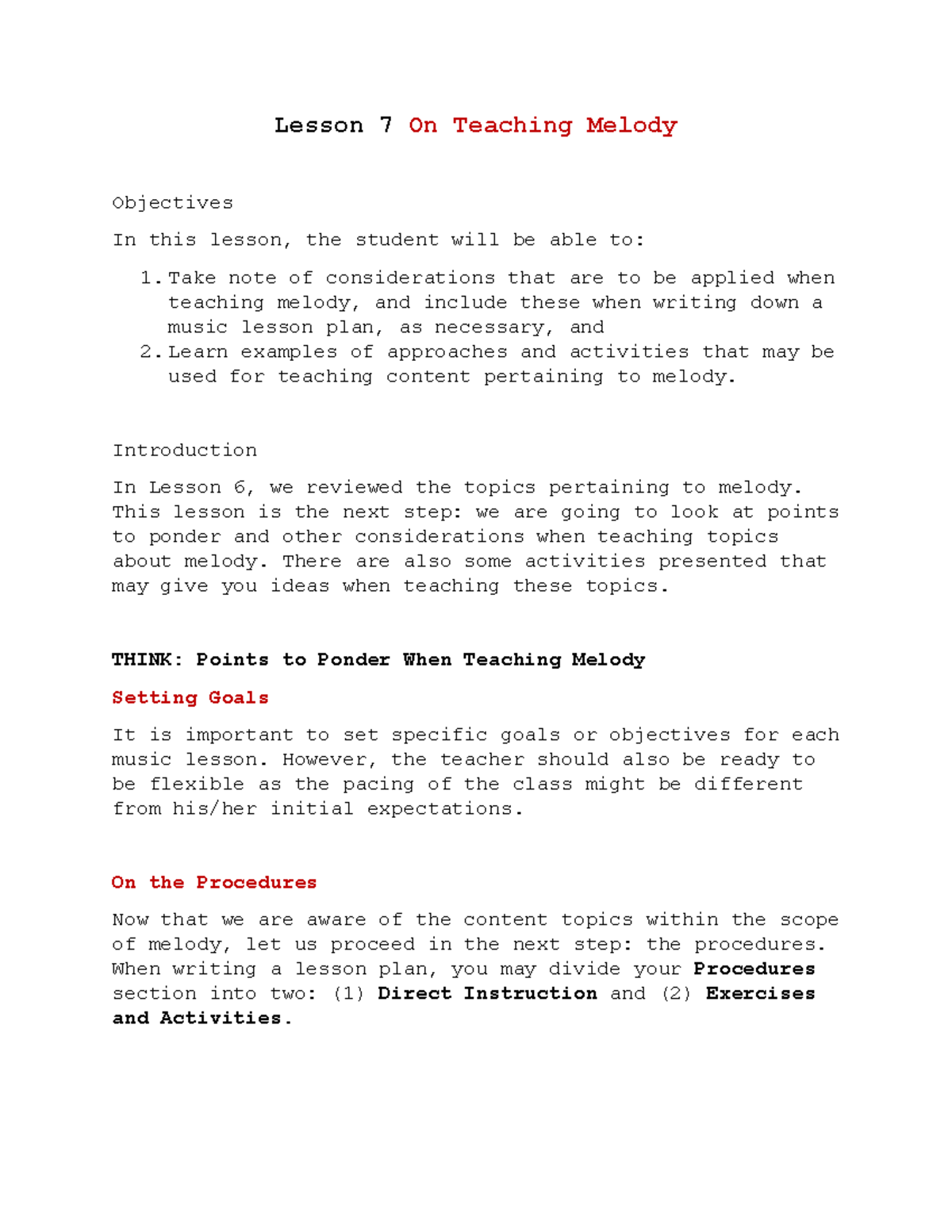 Lesson 7 On Teaching Melody - Lesson 7 On Teaching Melody Objectives In ...