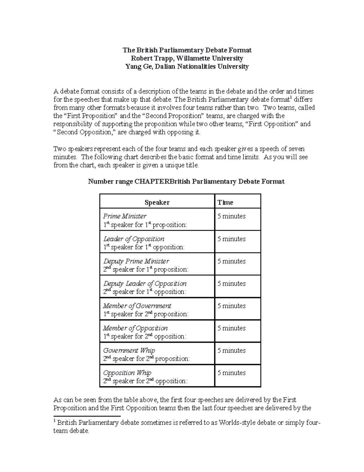 Chapter british parliamentary debate format - The British Parliamentary ...