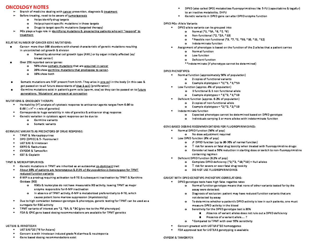 Oncology Notes - This would be a big help to all students. - Nursing ...
