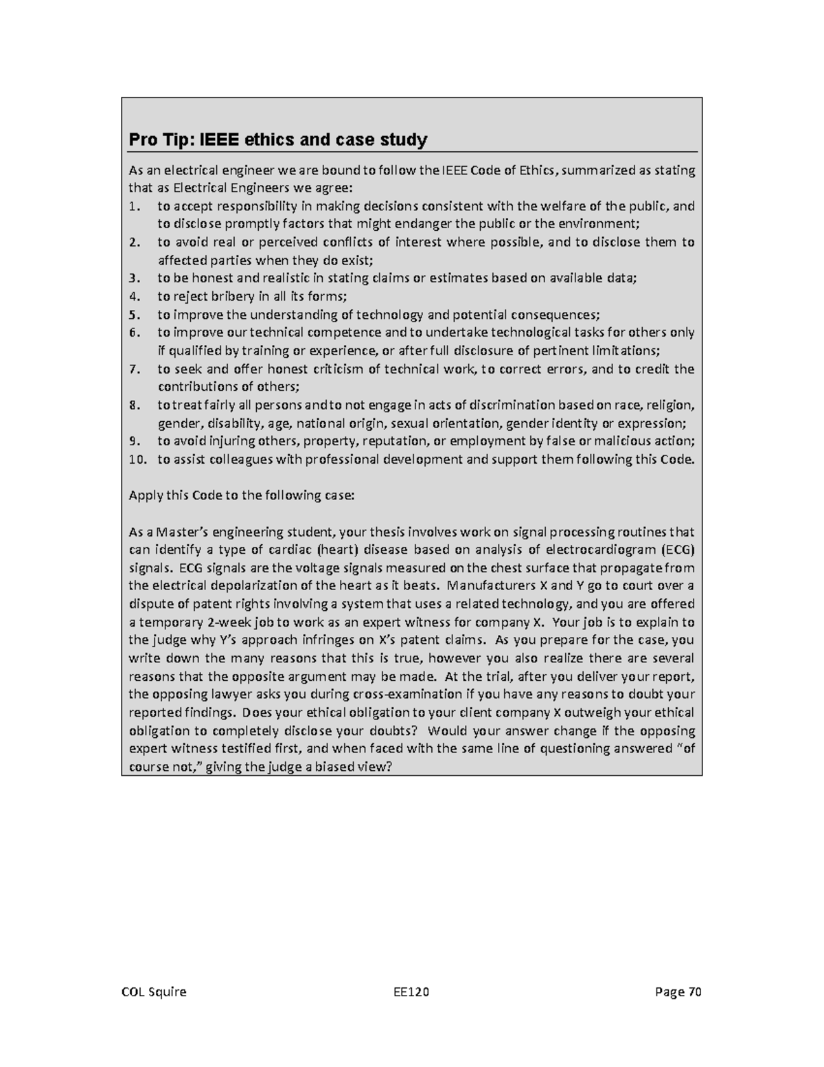 Matlab graphics-8 - COL Squire EE120 Page 70 Pro Tip: IEEE ethics and case study As an ...