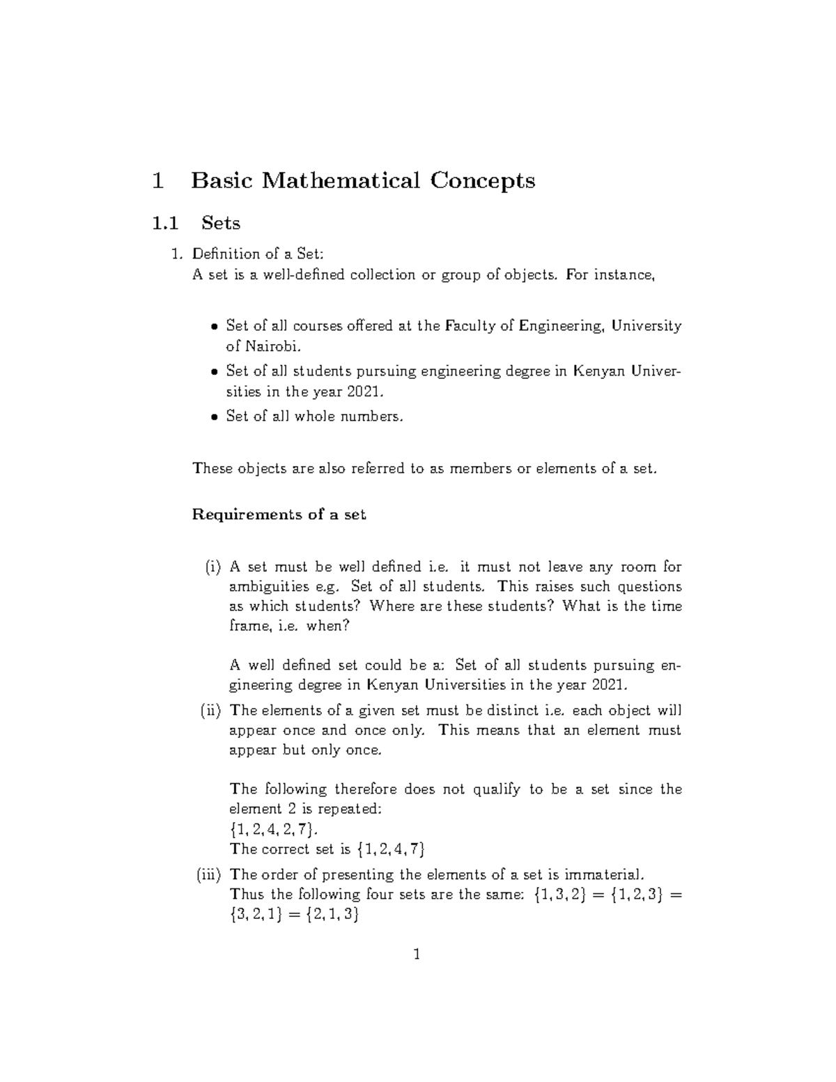 Chapter I - CALCULUS 2 - 1 Basic Mathematical Concepts 1 Sets ...