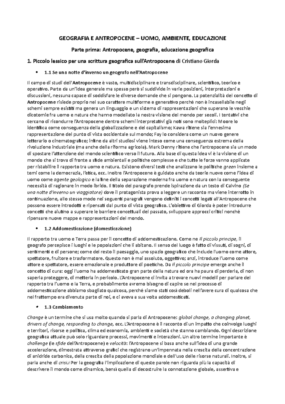 Geografia e Antropocene - GEOGRAFIA E ANTROPOCENE – UOMO, AMBIENTE, EDUCAZIONE Parte prima ...