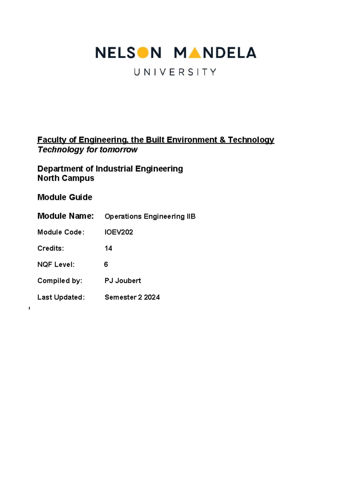 IOEV202 - Operations Engineering l IB - Module Guide 2024 (ECSA ...