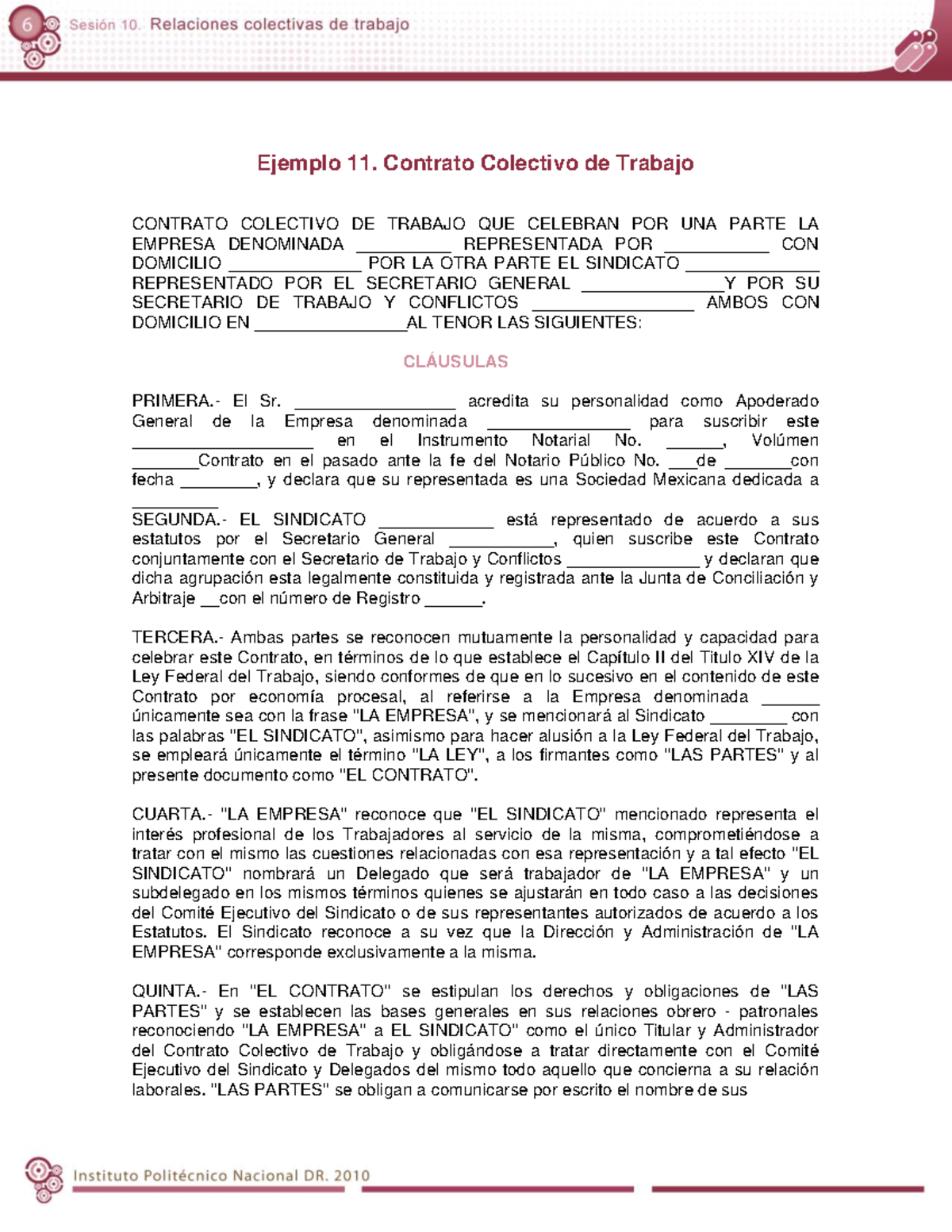 Ejemplo 11 S10 Contrato Colectivo de Trabajo - Ejemplo 11. Contrato Colectivo de Trabajo ...