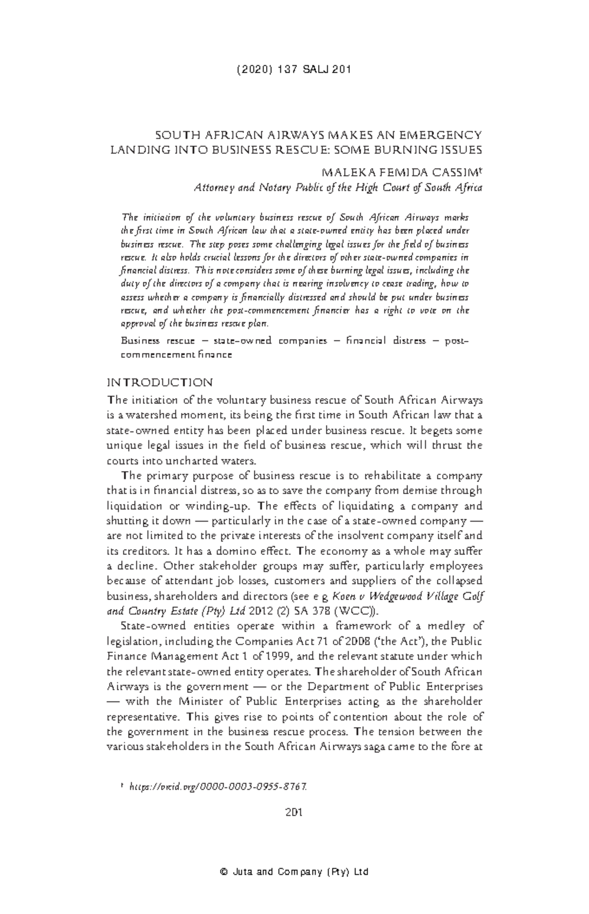 Cassim MF ‘South African airways makes an emergency landing into ...