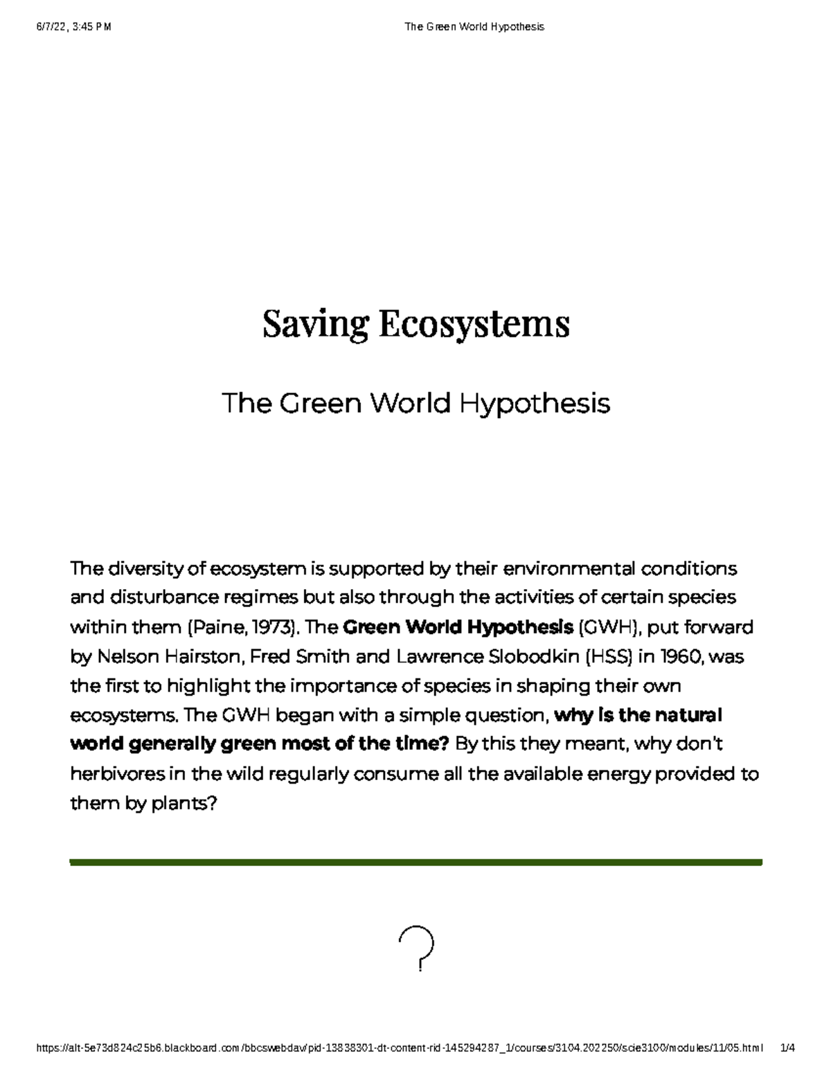 The Green World Hypothesis - The diversity of ecosystem is supported by ...