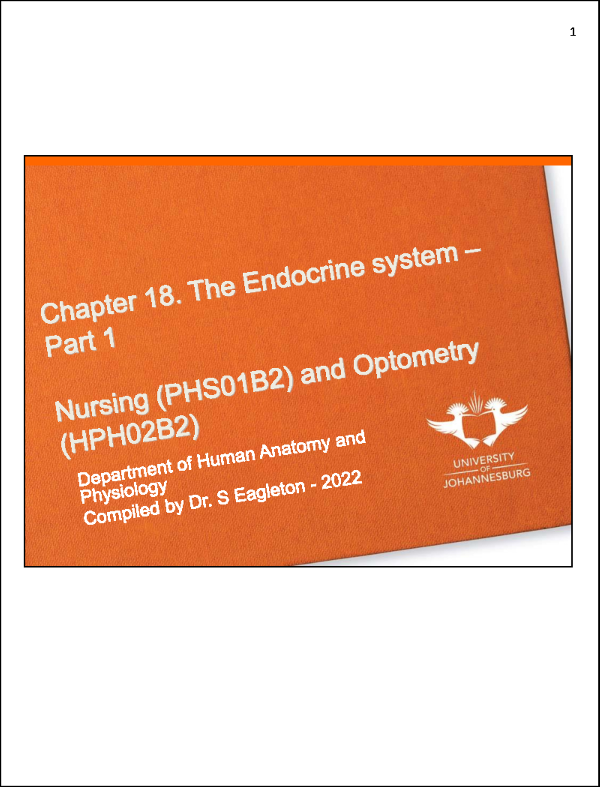 Chapter 18 - Endocrine system - Part 1 - The endocrine system maintains ...