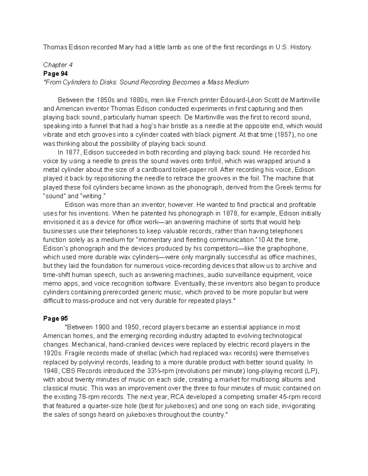 Media and Society Test #2 Notes - Thomas Edison recorded Mary had a ...