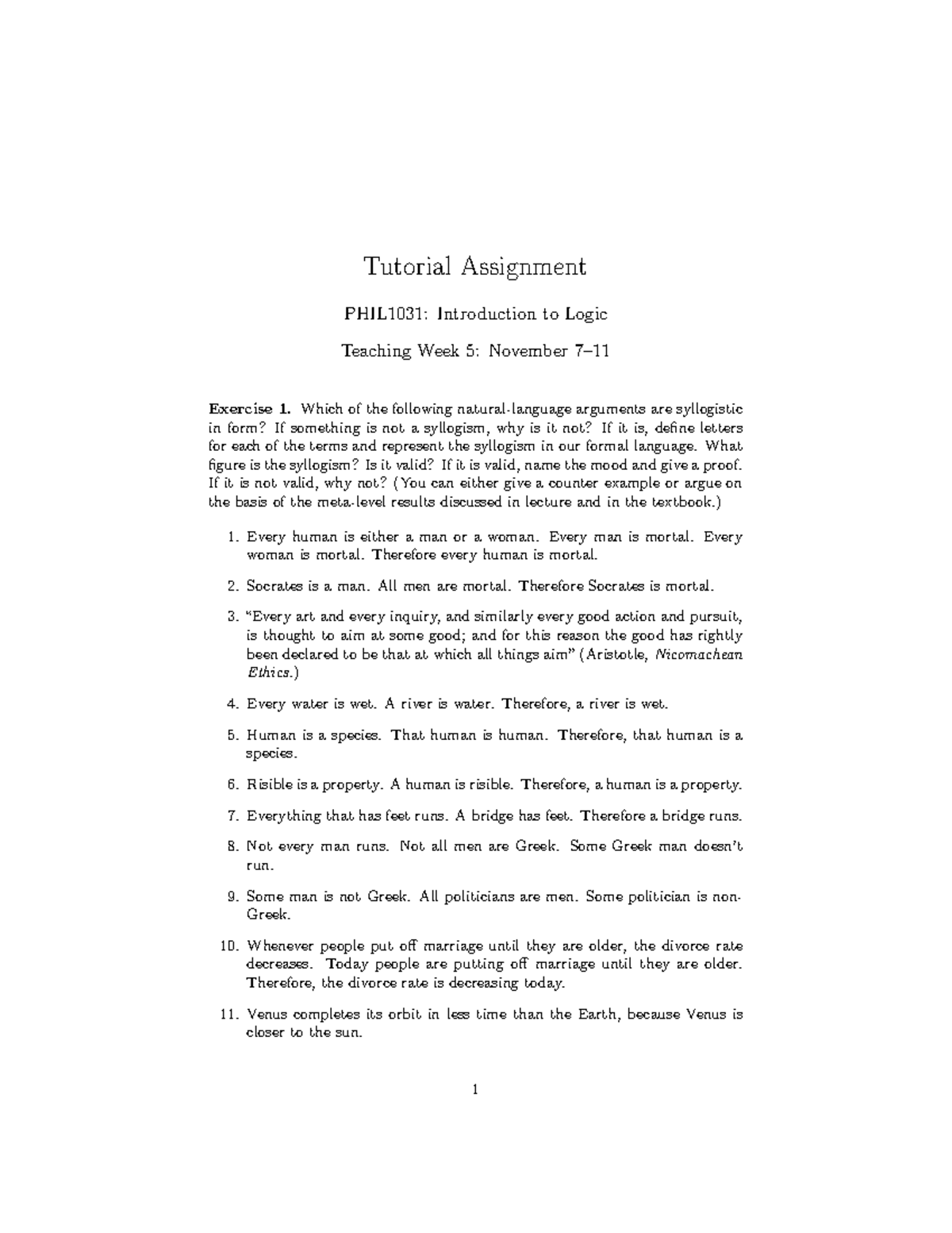 Tutorial Assignment - Novemember 7-11 - Tutorial Assignment PHIL1031 ...