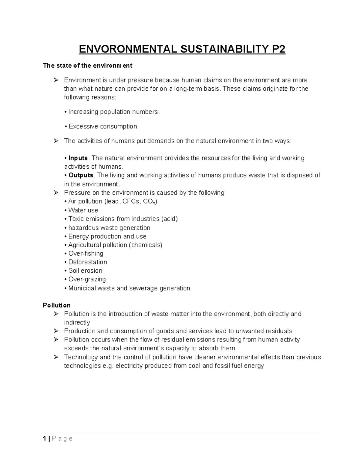 Envoronmental Sustainability P2 - ENVORONMENTAL SUSTAINABILITY P The ...