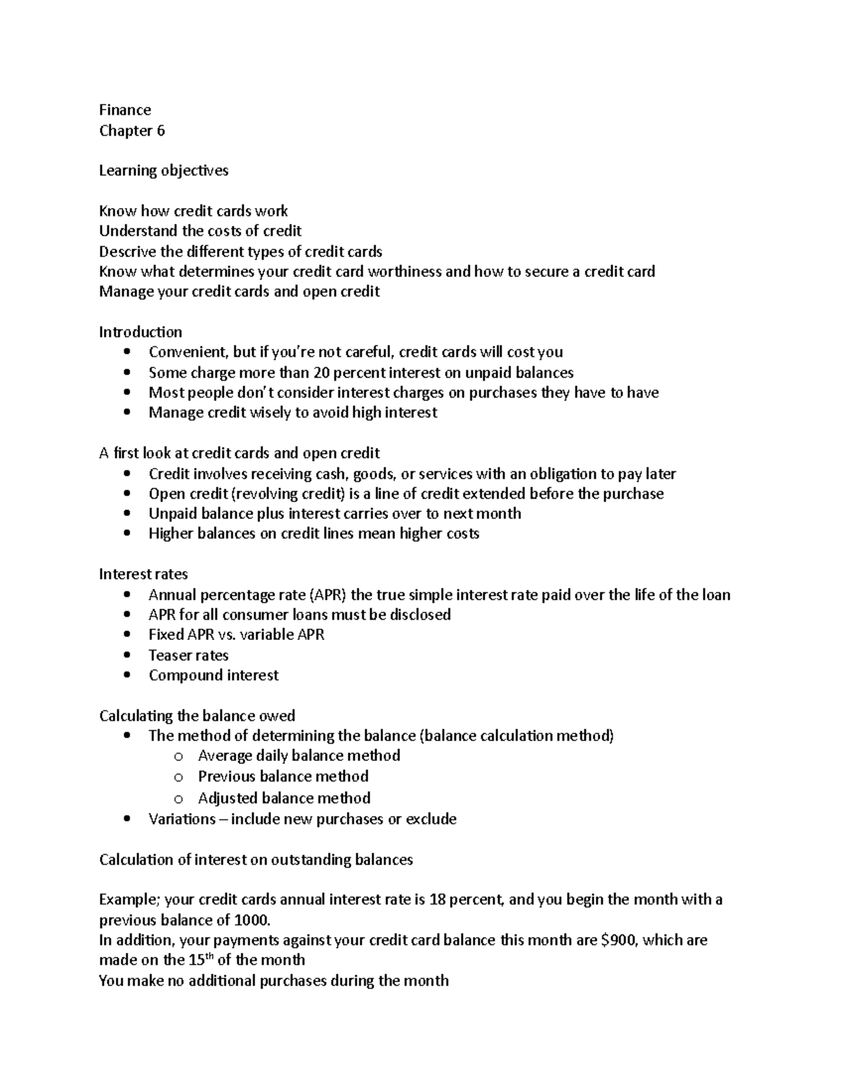Chapter 6 - Finance Chapter 6 Learning objectives Know how credit cards ...