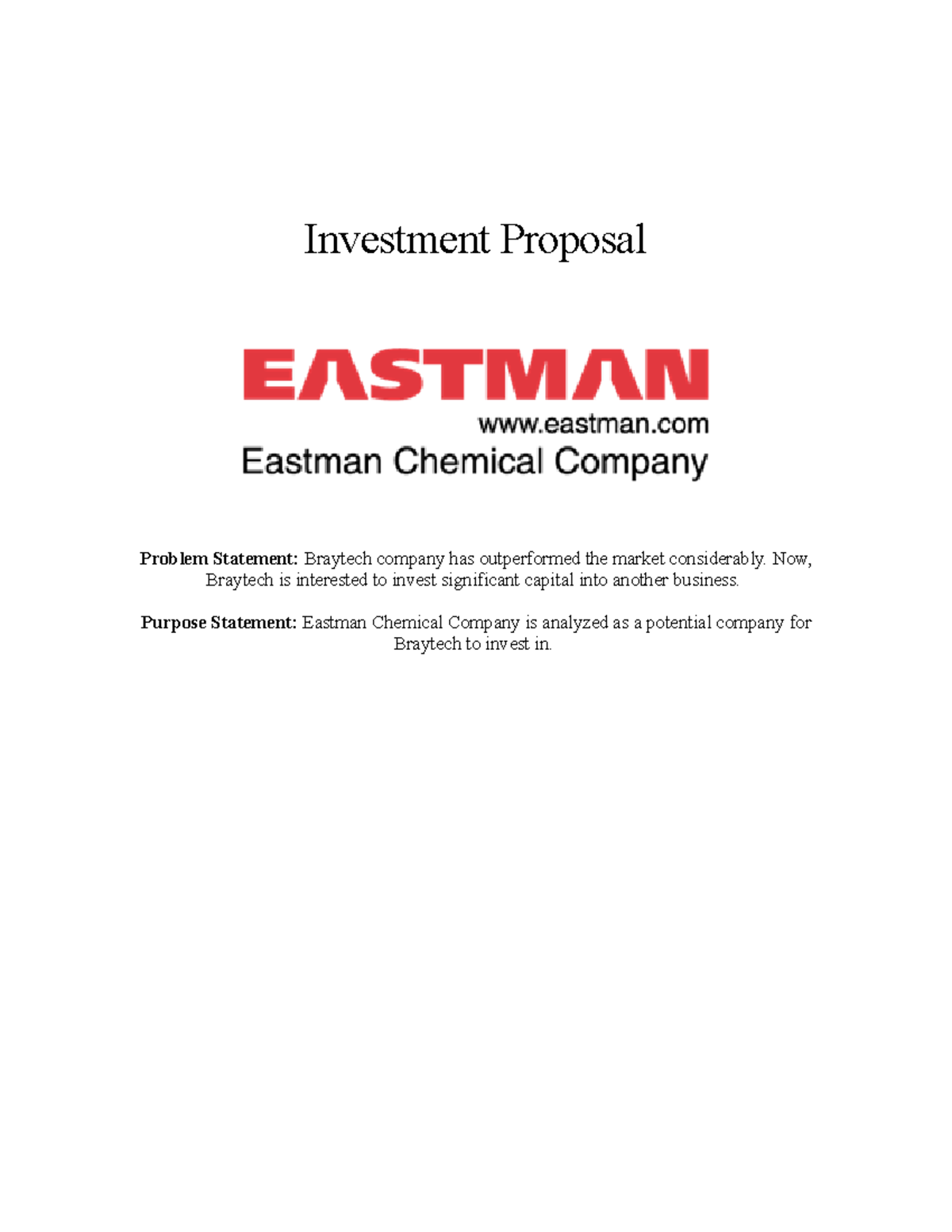 Essay-2 Investment Proposal - Investment Proposal Problem Statement ...