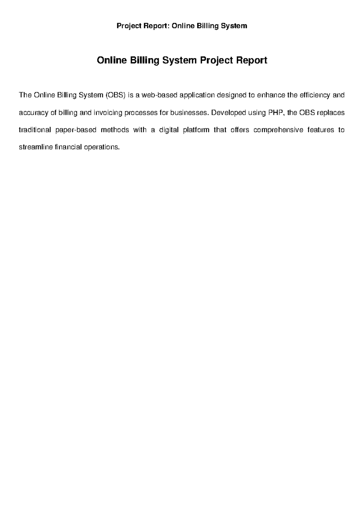 Online Billing System Project Report - Developed using PHP, the OBS ...