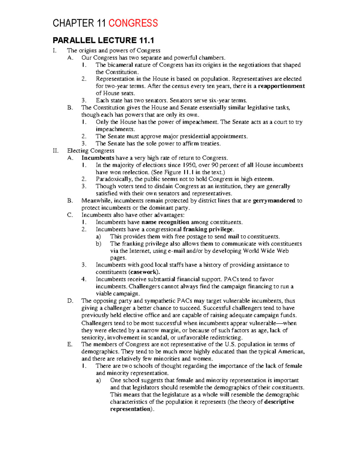 Ch11 Congress - science politique - CHAPTER 11 CONGRESS PARALLEL ...