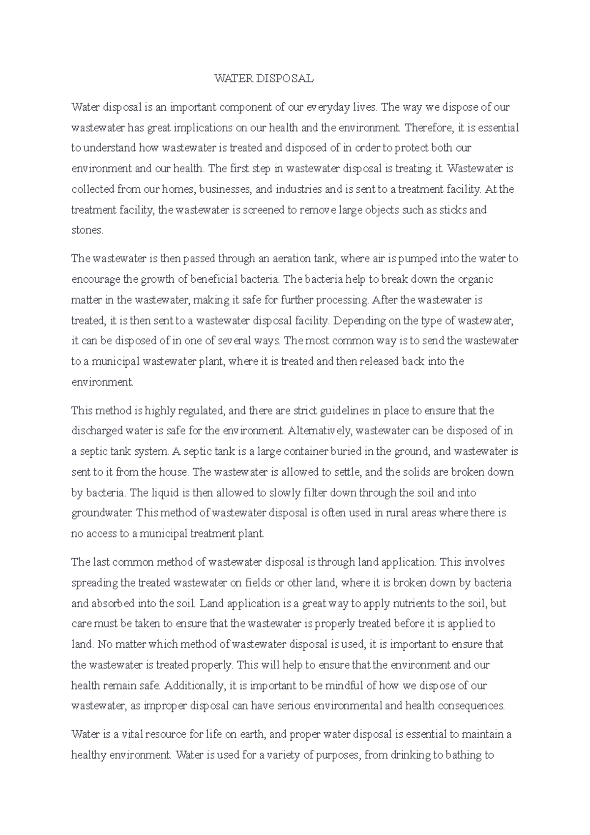 Water Disposal - WATER DISPOSAL Water disposal is an important ...