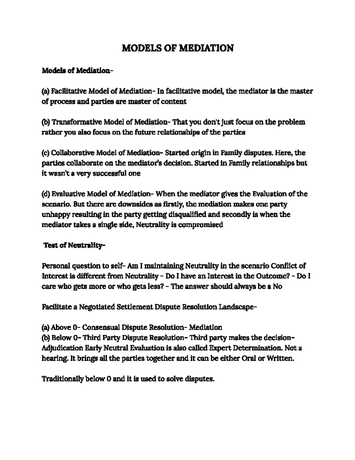Models of Mediation - 4LAW1033-0905-2018 - Studocu