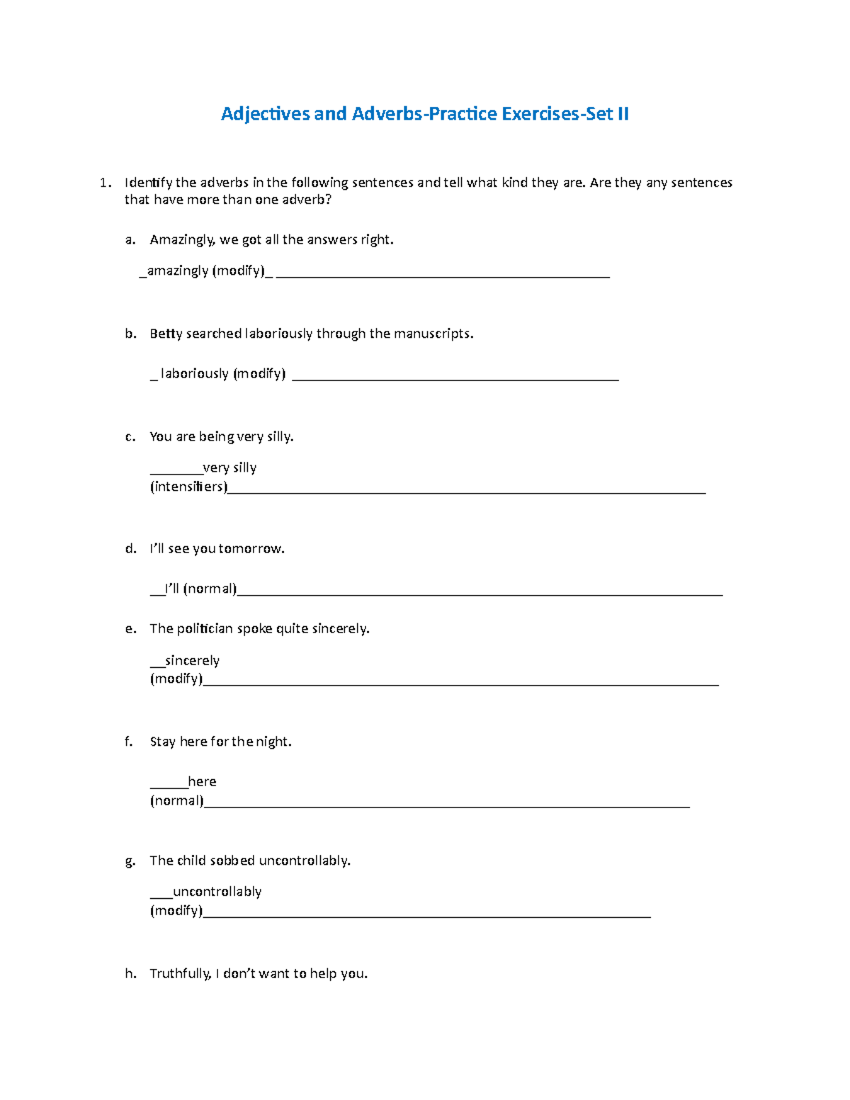 Week 7-Practice Exercises-Set II - Adjectives and Adverbs-Practice ...
