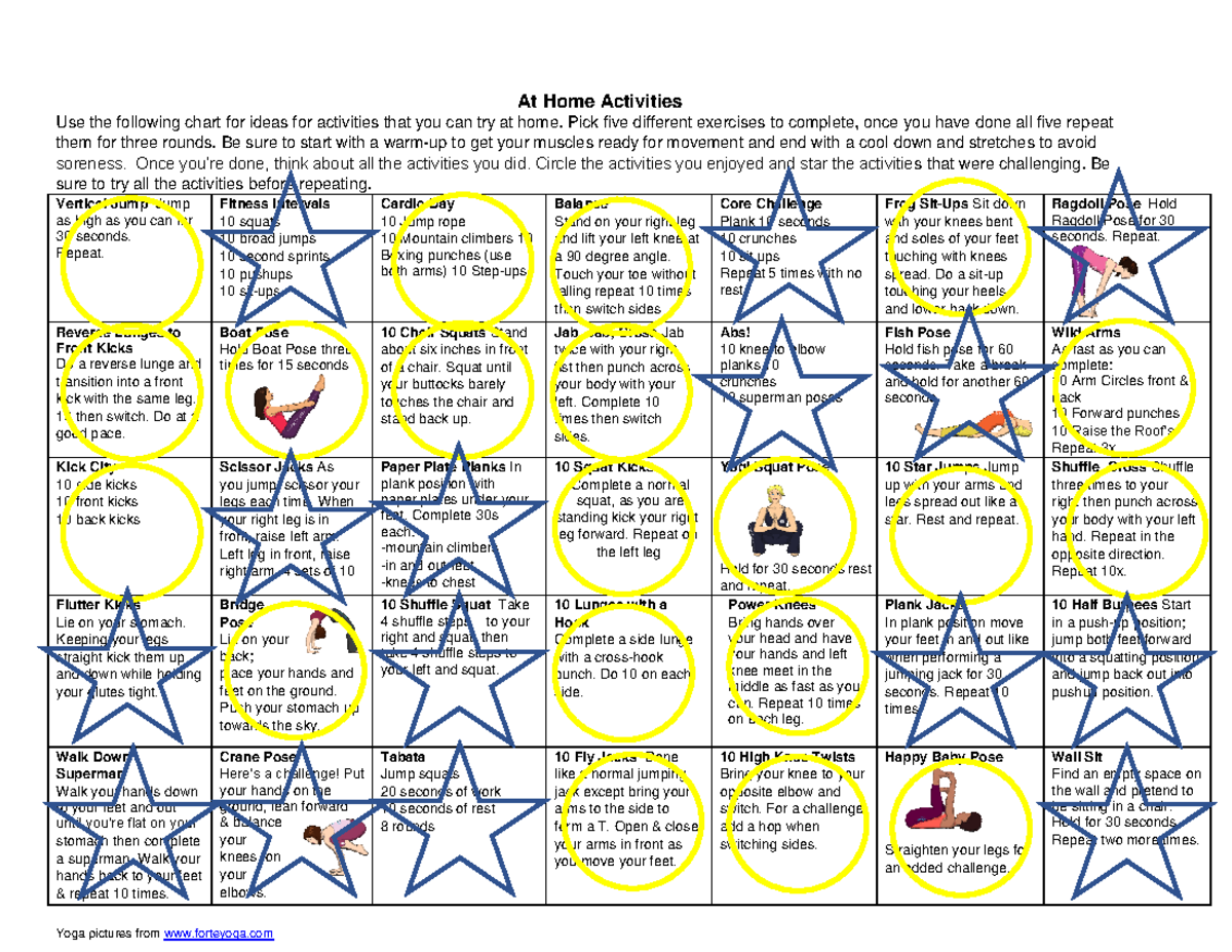 Activities of PE Exercise - At Home Activities Use the following chart ...