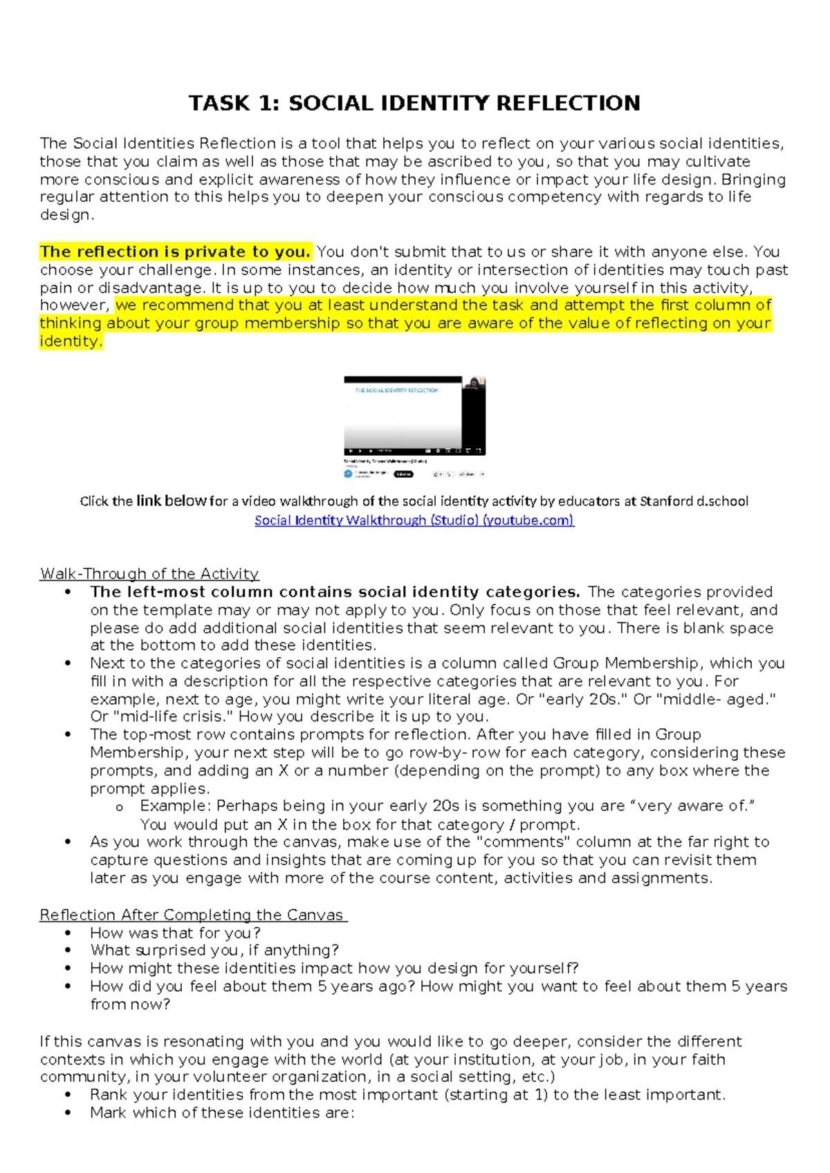 Homework wk 4 socialidentity workview - TASK 1: SOCIAL IDENTITY ...