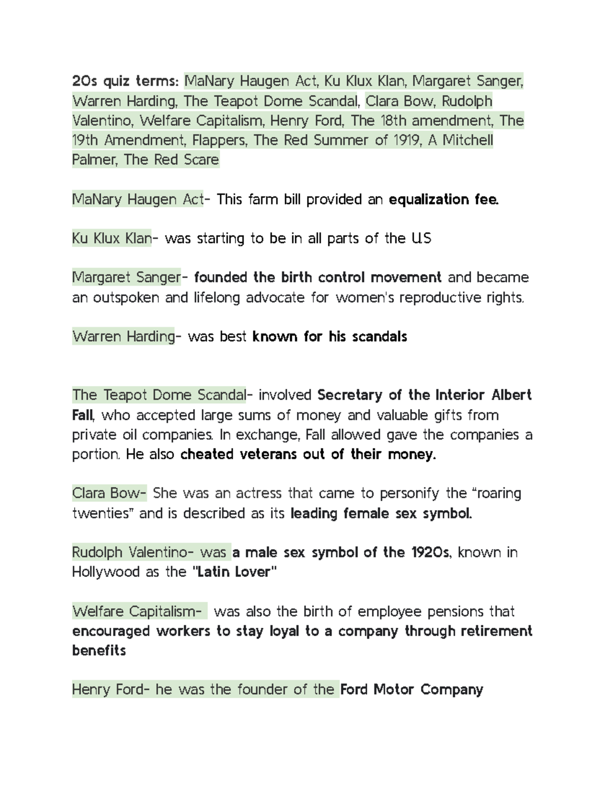 20s quiz Terms - 20s quiz terms: MaNary Haugen Act, Ku Klux Klan ...