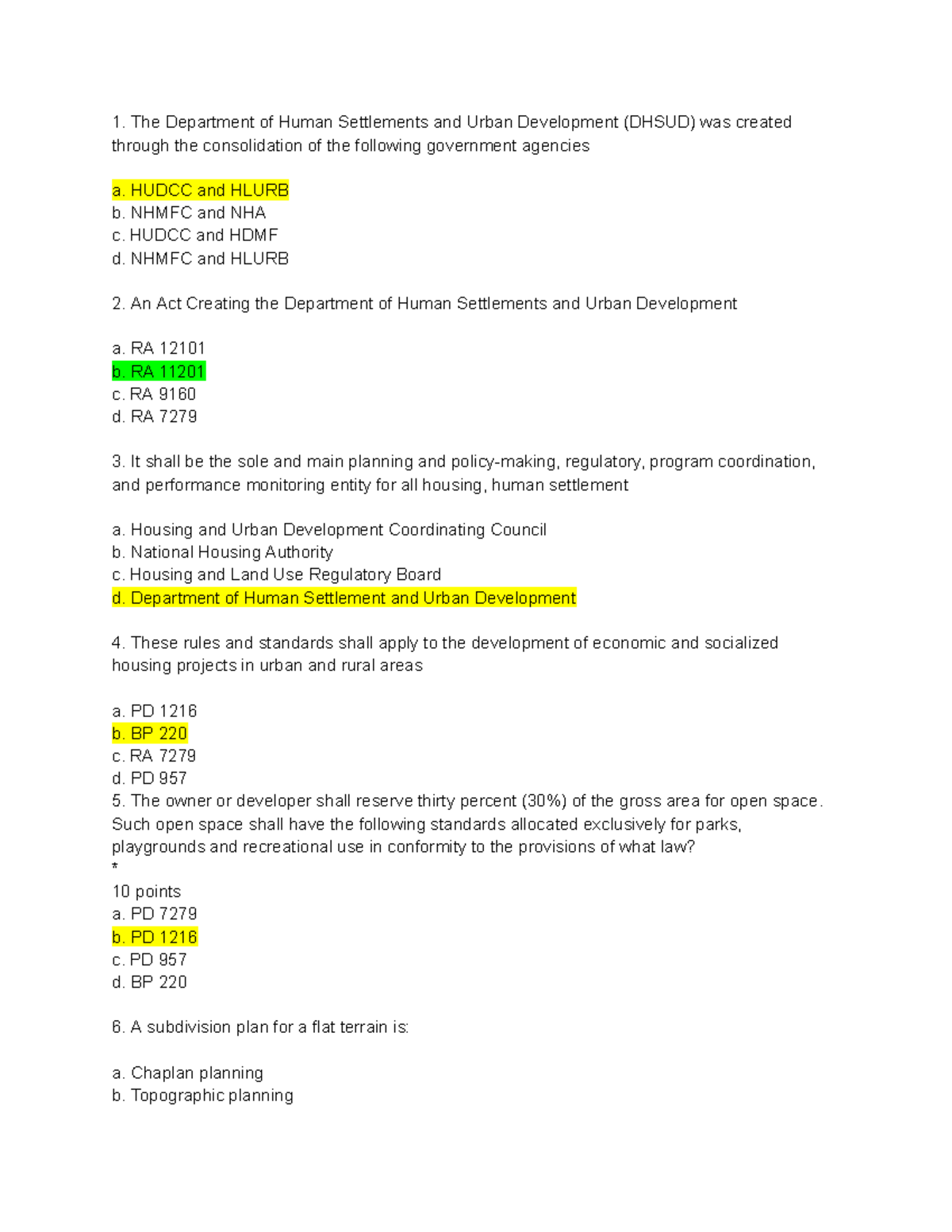 REM-ELEC 1 - Quiz and Prelim - The Department of Human Settlements and ...