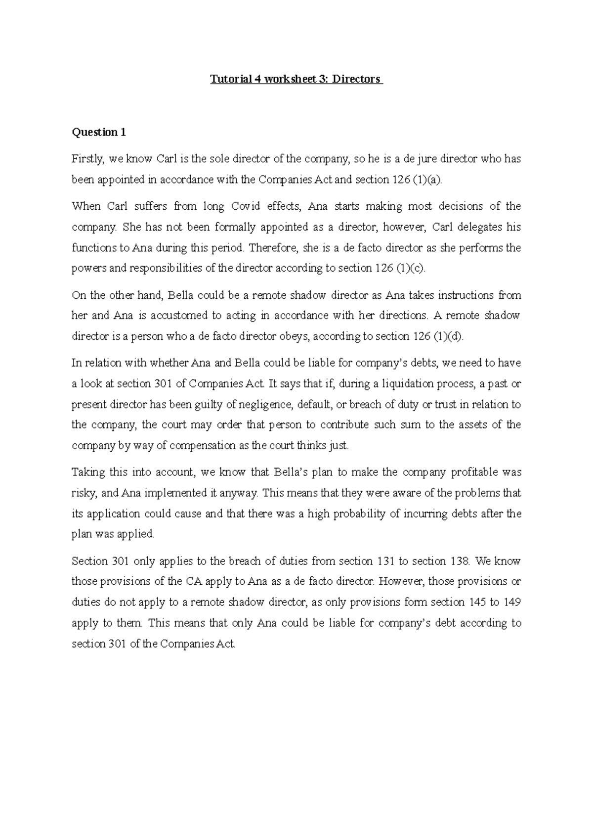 Tutorial 4 worksheet 3 - Tutorial 4 worksheet 3: Directors Question 1 ...
