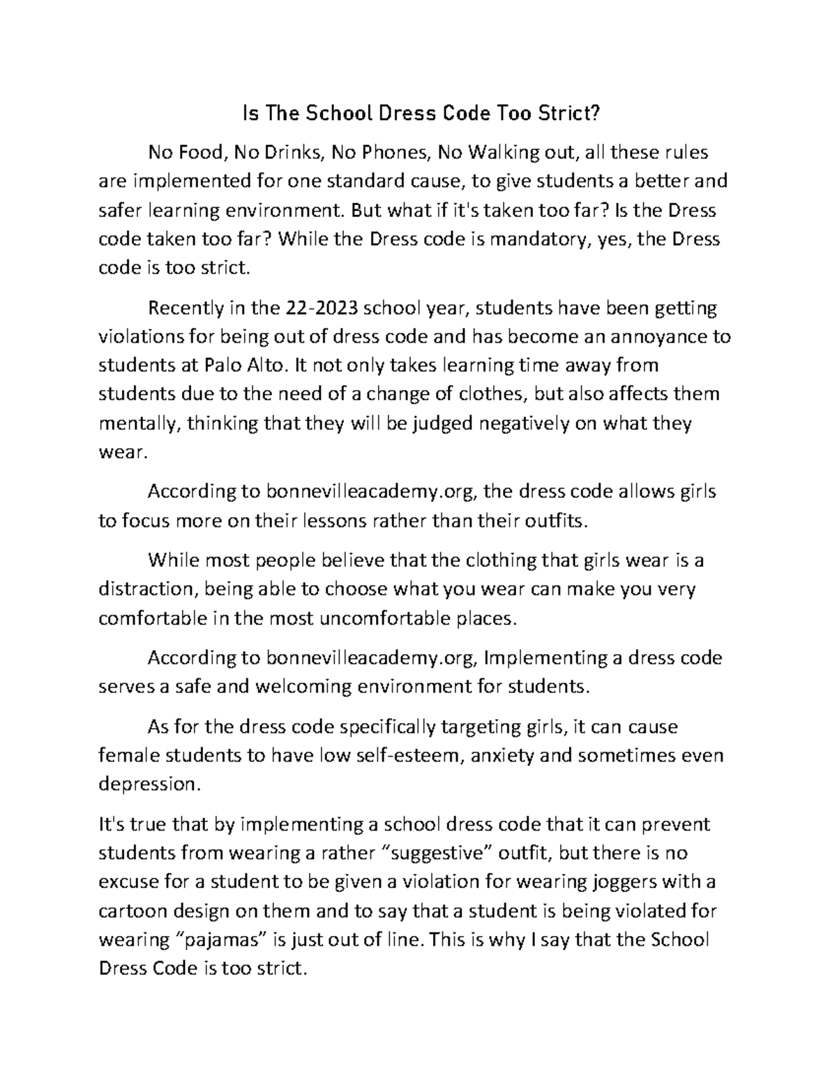 Document 5 - An editorial essay on the topic of School Dresscode - Is ...