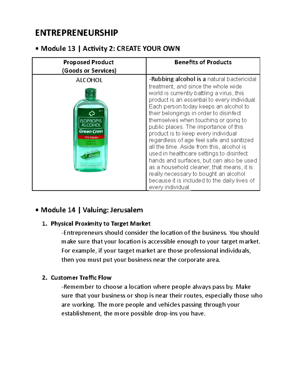 Module 13to15 ENTREPRENEURSHIP PRACTICAL ACTIVITY - ENTREPRENEURSHIP ...