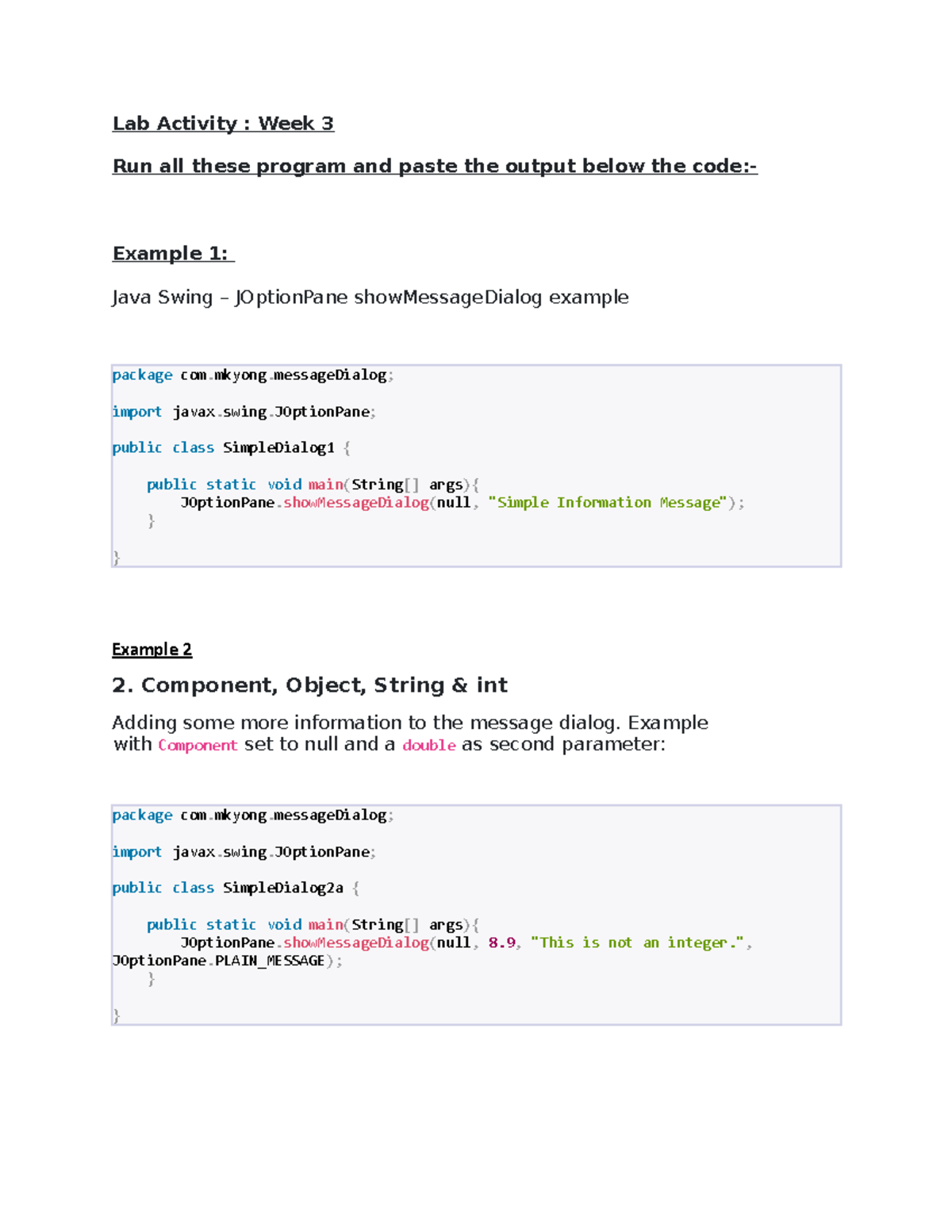 Lab Activity - Week 3 - Lab Activity : Week 3 Run all these program and ...