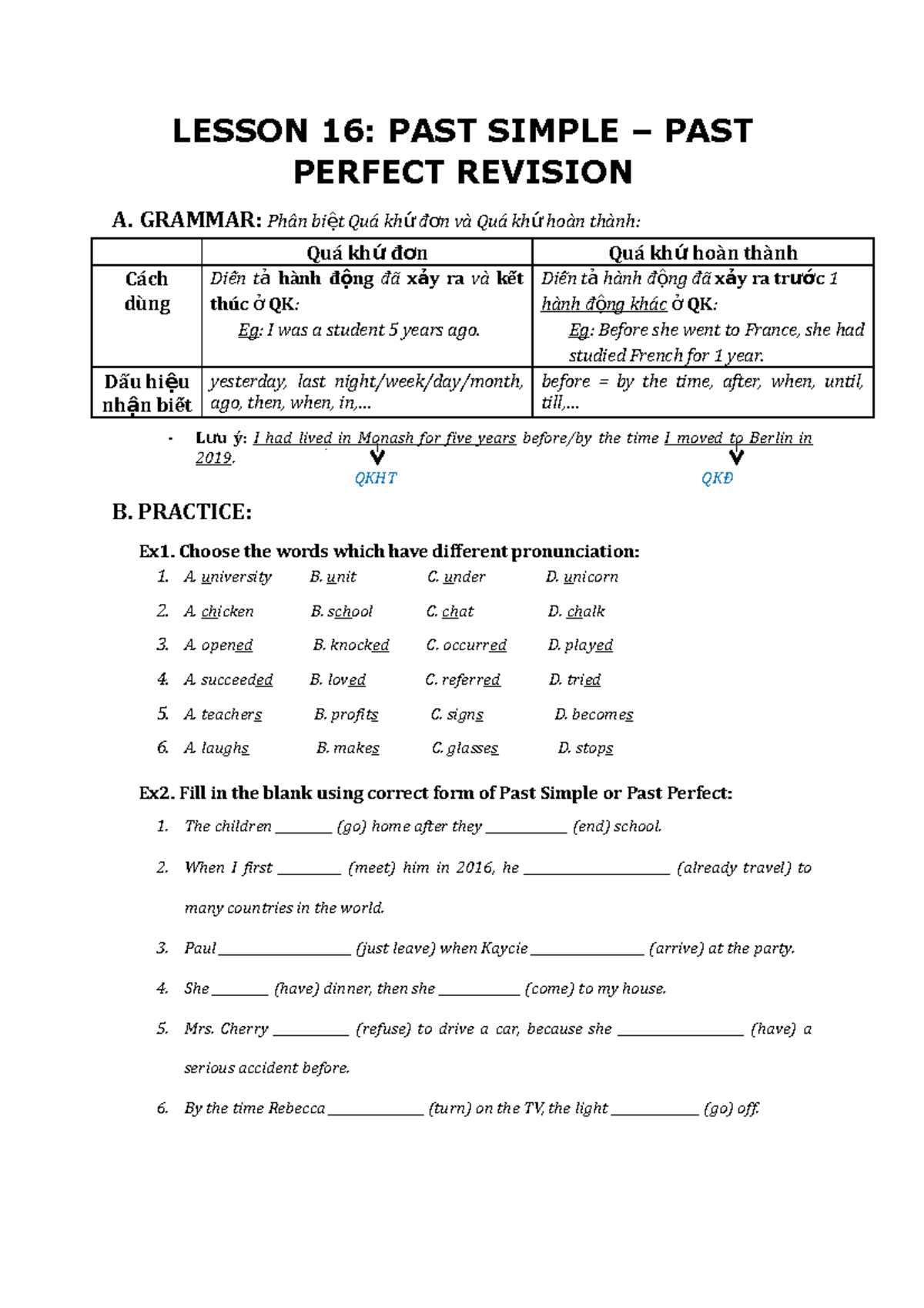 Lesson 16 PS PP Revision n QK QKHT LESSON 16 PAST SIMPLE lesson-16-ps-pp-revision-n-qk-qkht-lesson-16-past-simple