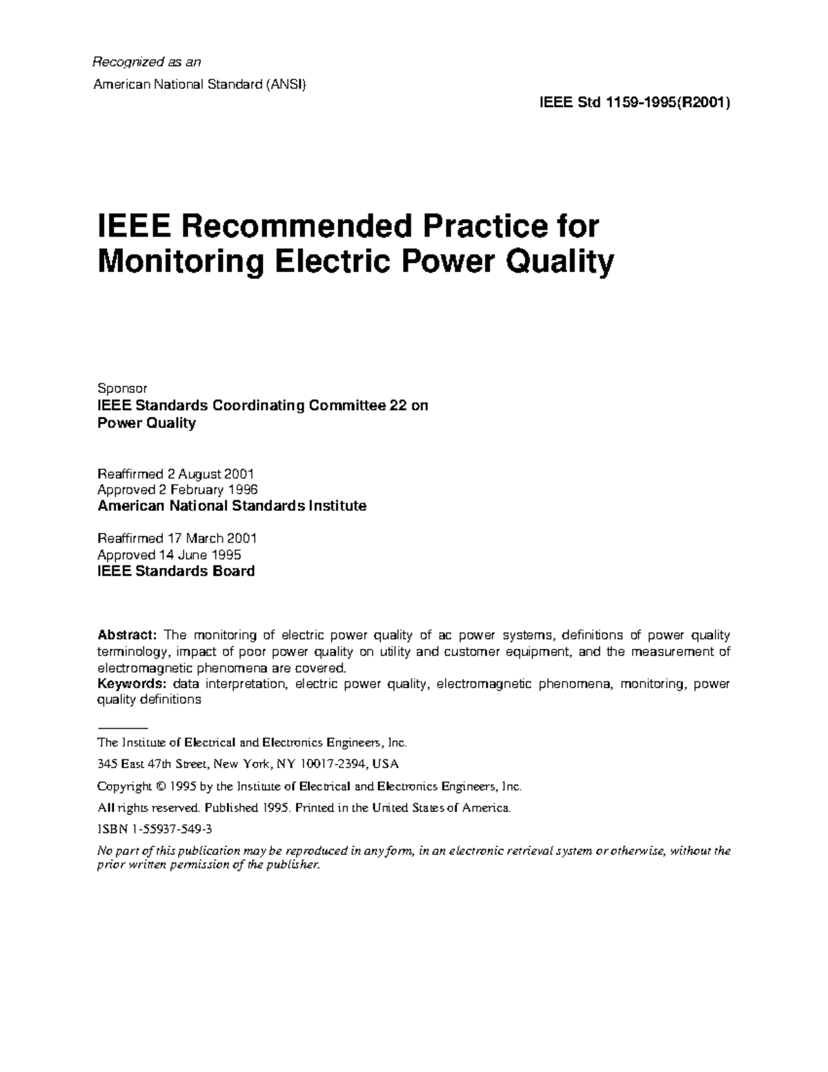 IEEE 1159-1995 Recommended Practice for Monitoring - IEEE Std 1159-1995 ...