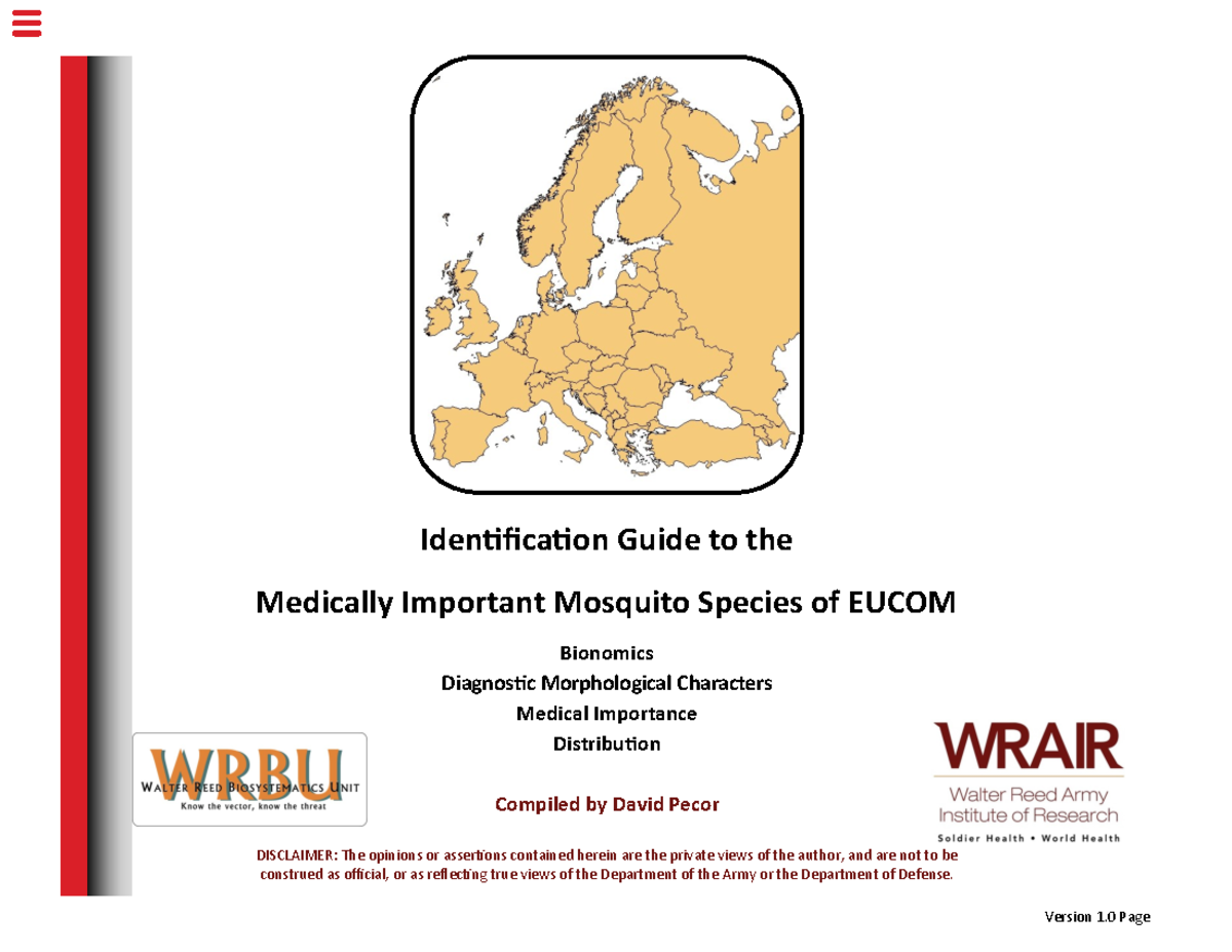 Medically Important Mosquitoes of Eucom - Identification Guide to the ...