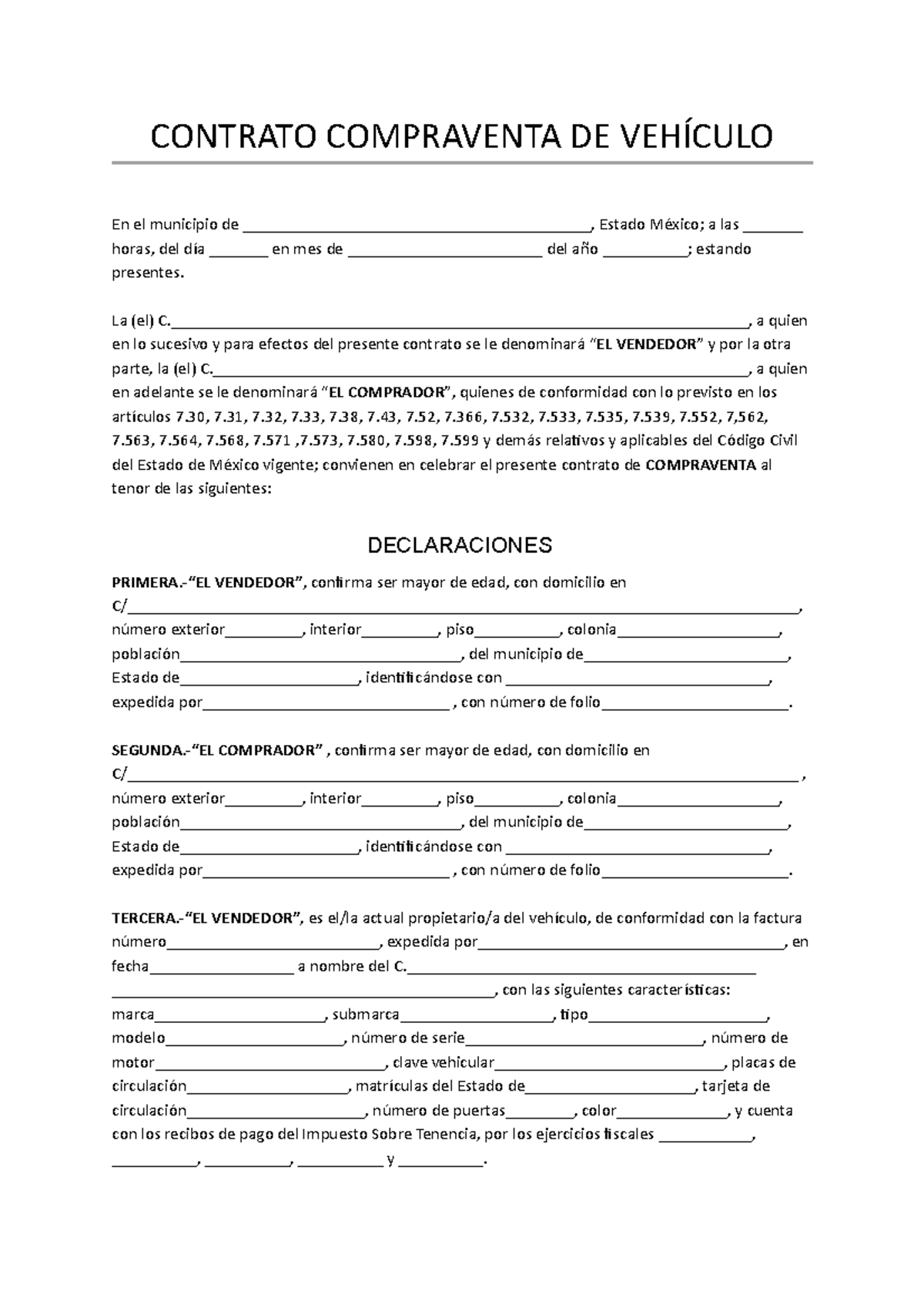 Formato compraventa de auto - CONTRATO COMPRAVENTA DE VEHÍCULO En el ...