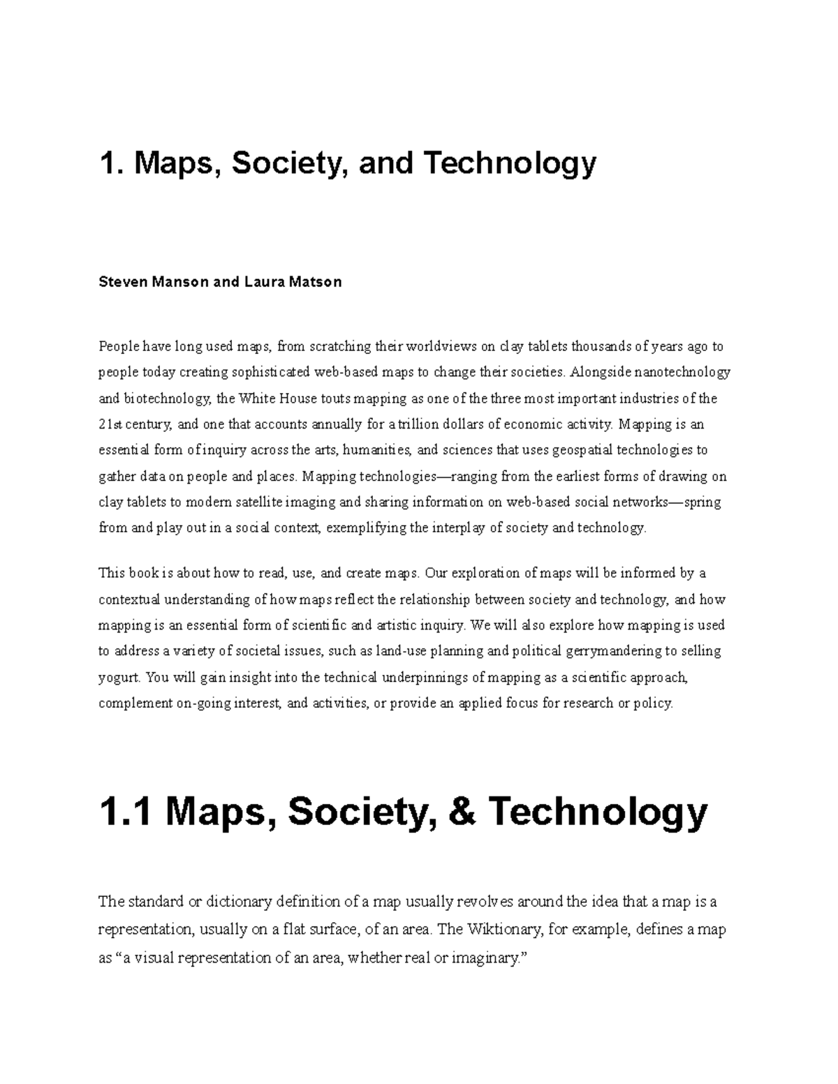 Mapping Geo week 1 - 1. Maps, Society, and Technology Steven Manson and ...
