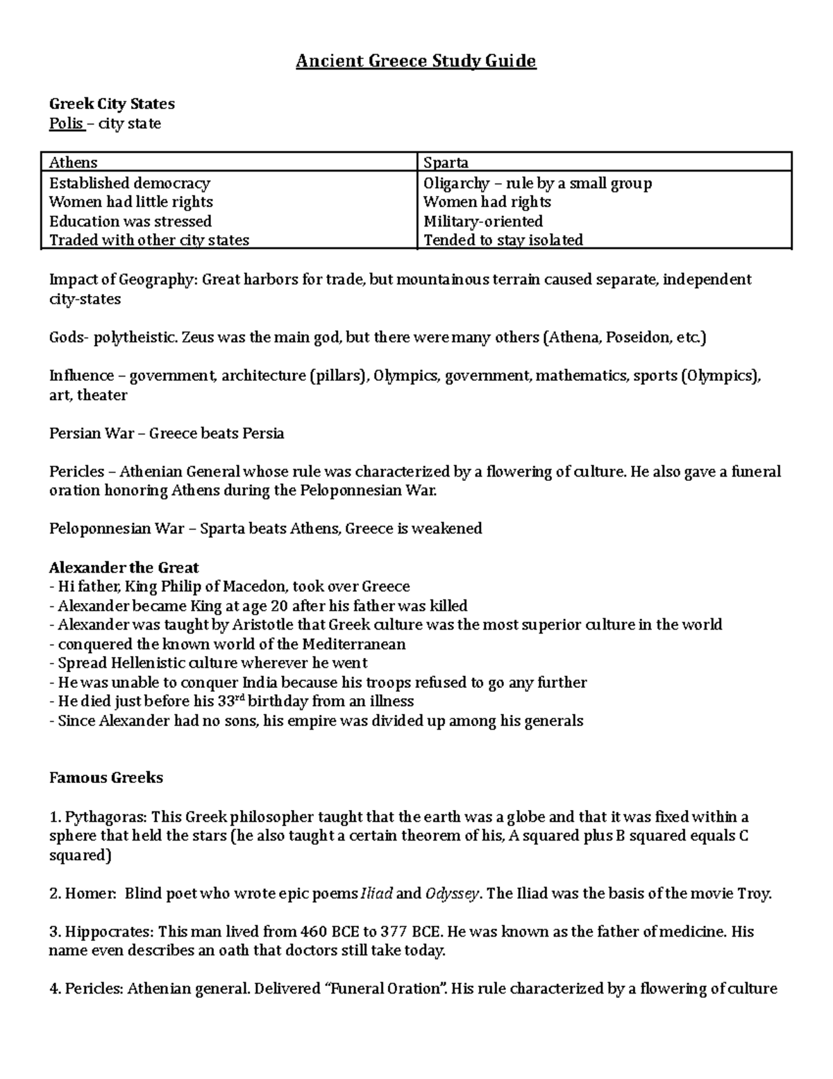 Greek Study Guide - Ancient Greece Study Guide Greek City States Polis ...