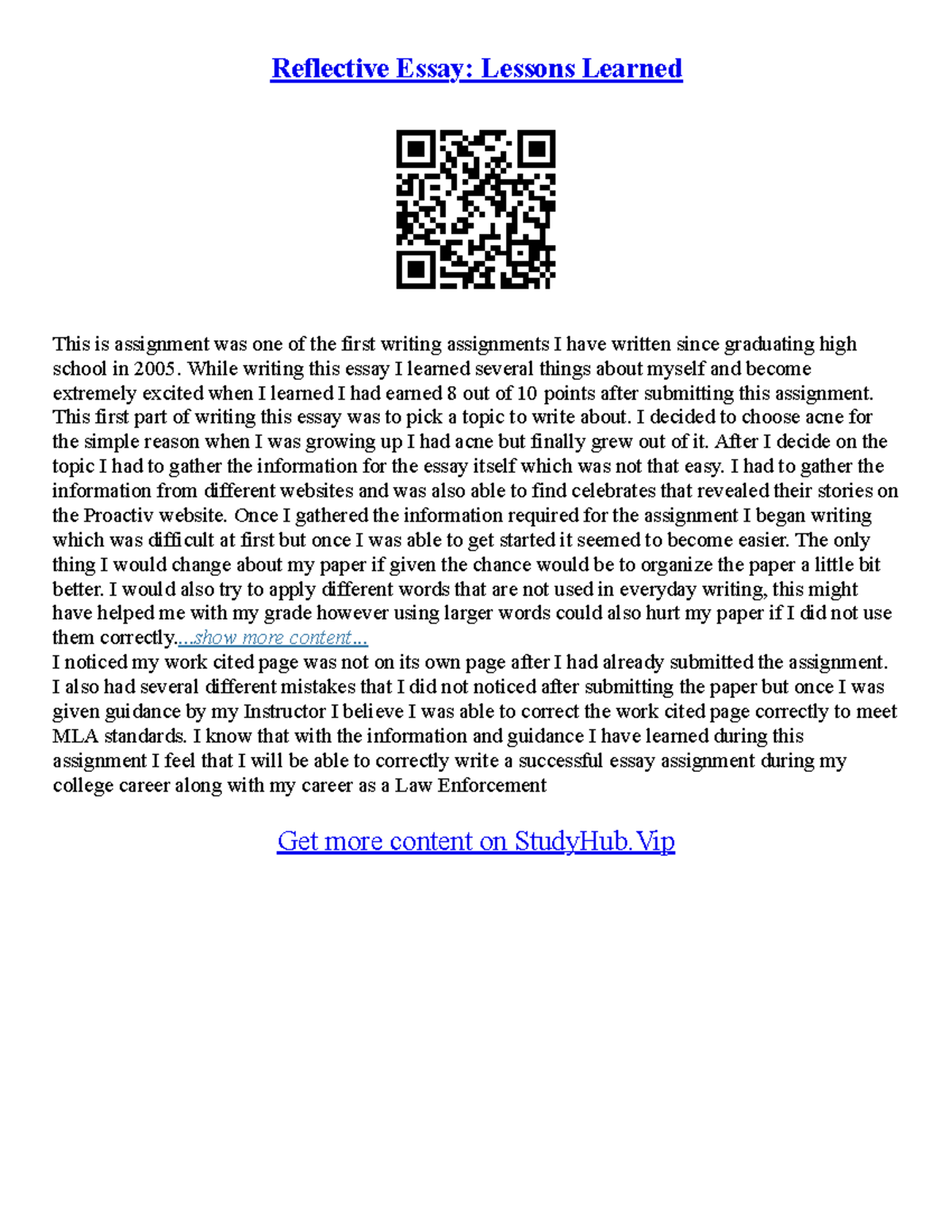 Reflective Essays - While writing this essay I learned several things ...