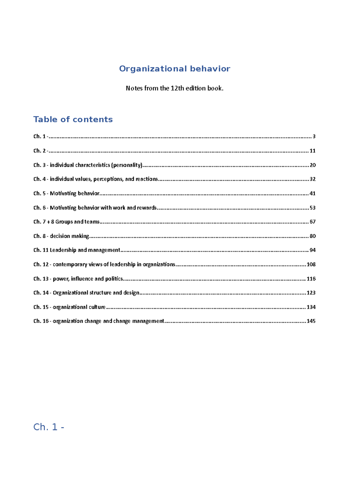 Organizational behavior notes - Organizational behavior Notes from the ...