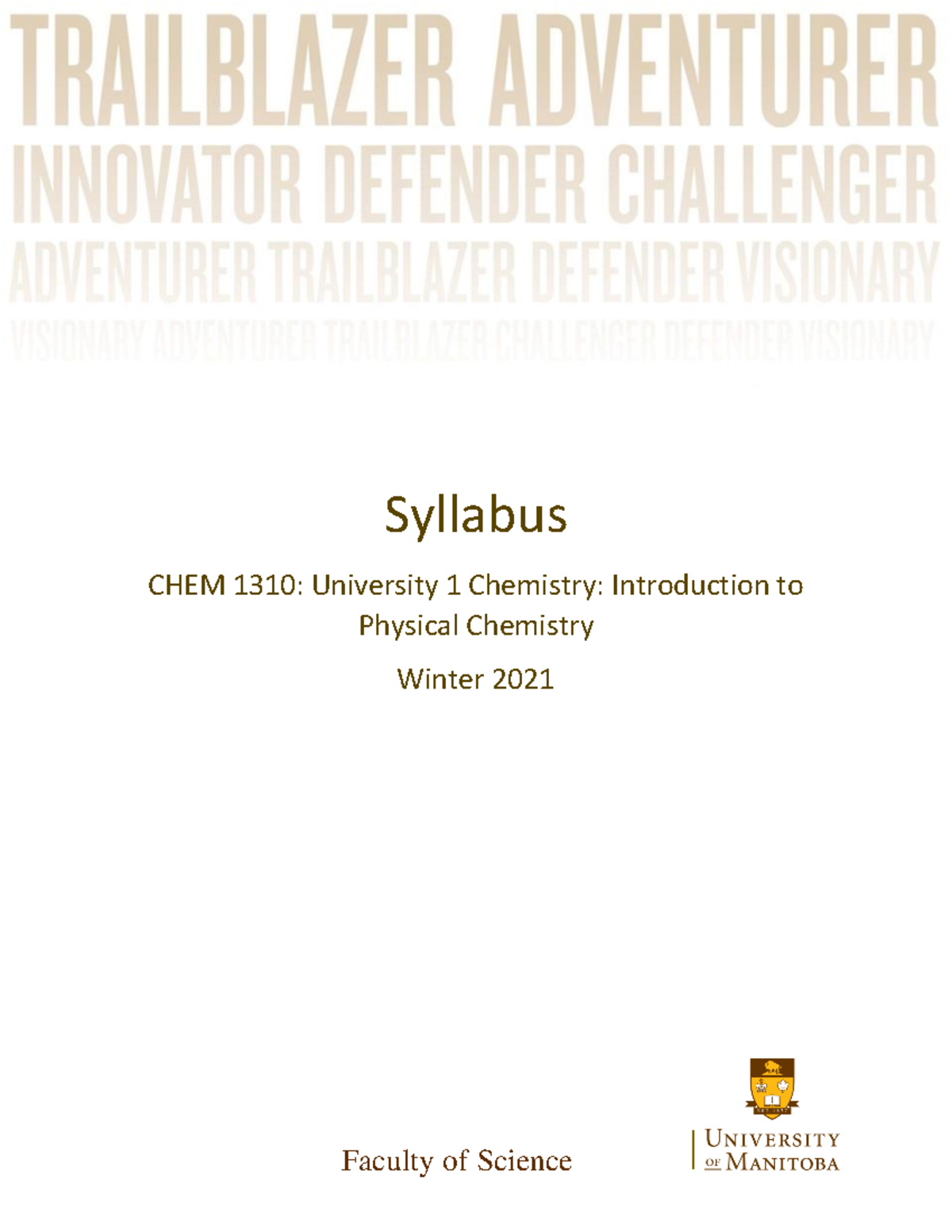 CHEM 1310 W2021 Syllabus - Faculty of Science Syllabus CHEM 1310 ...
