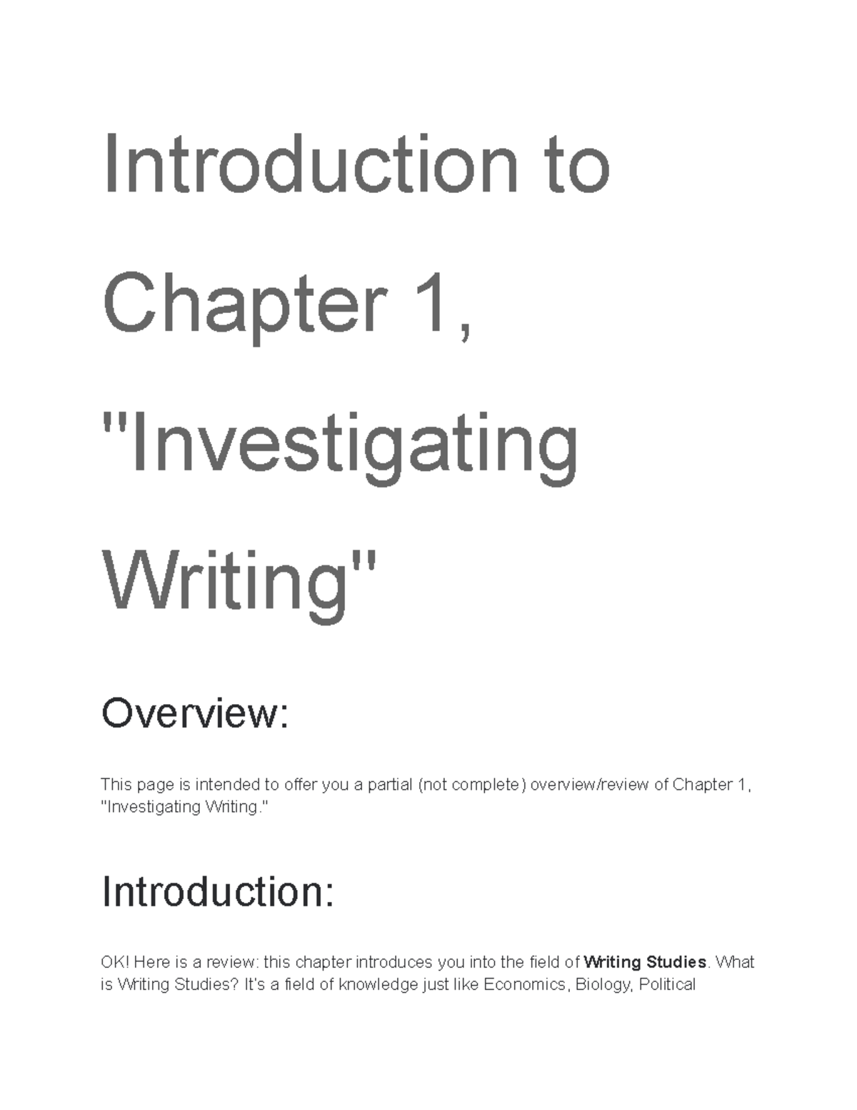 Introduction to Chapter 1, Investigating Writing - Introduction to ...