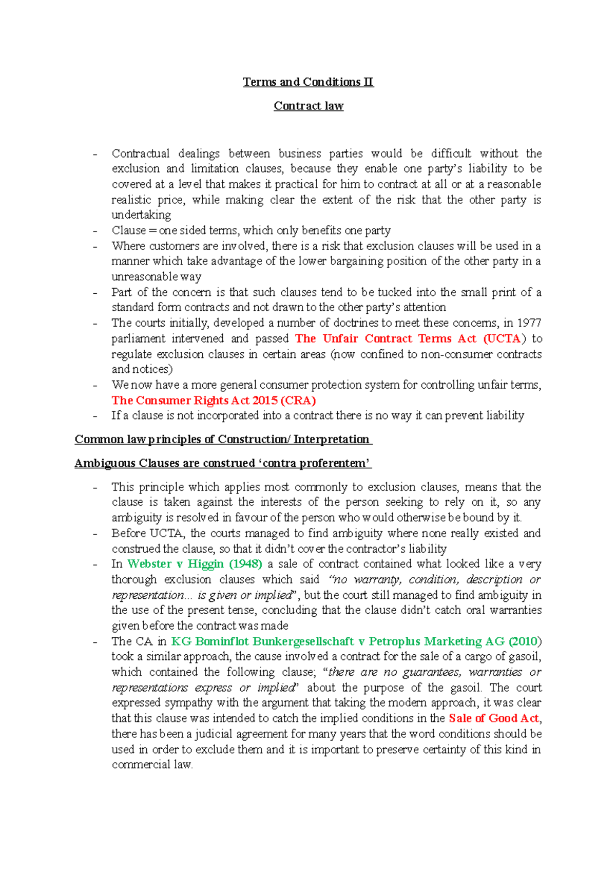 Terms of the Contract II Lecture Notes - Terms and Conditions II ...