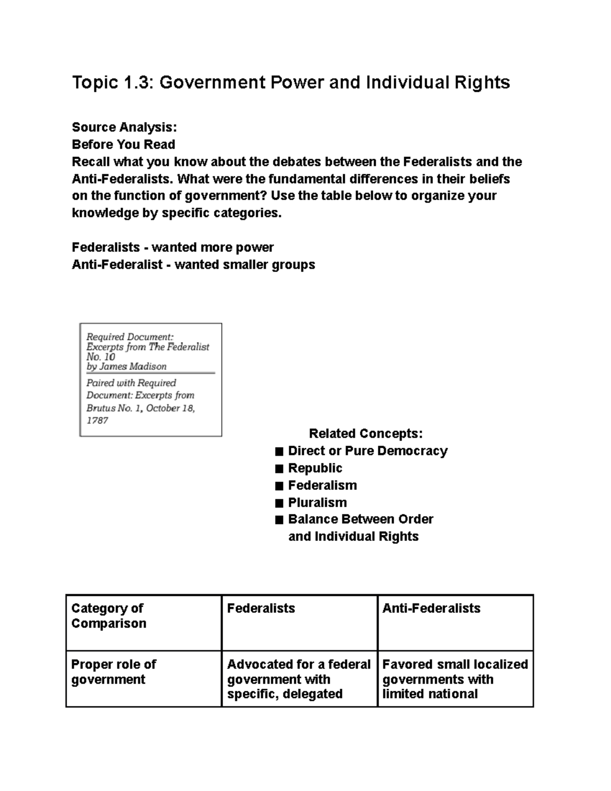 Topic 1.3 Government Power and Individual Rights - Topic 1: Government ...