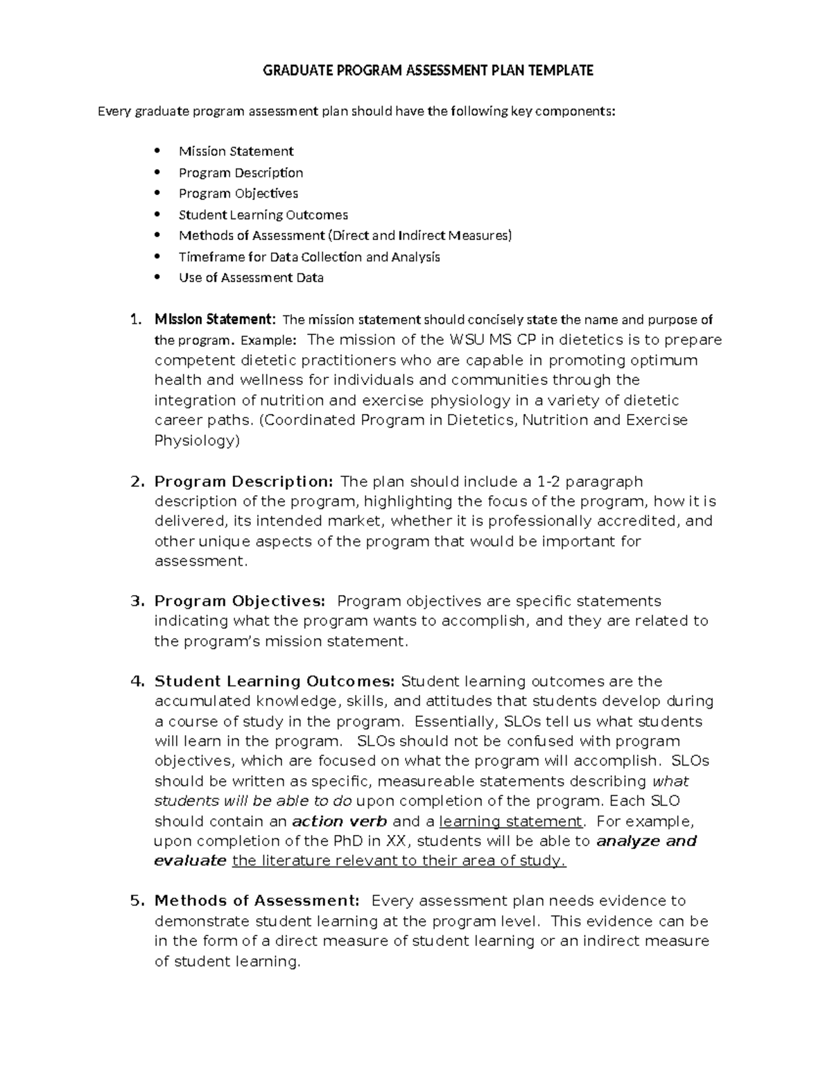 Graduate assessment plan template - GRADUATE PROGRAM ASSESSMENT PLAN ...