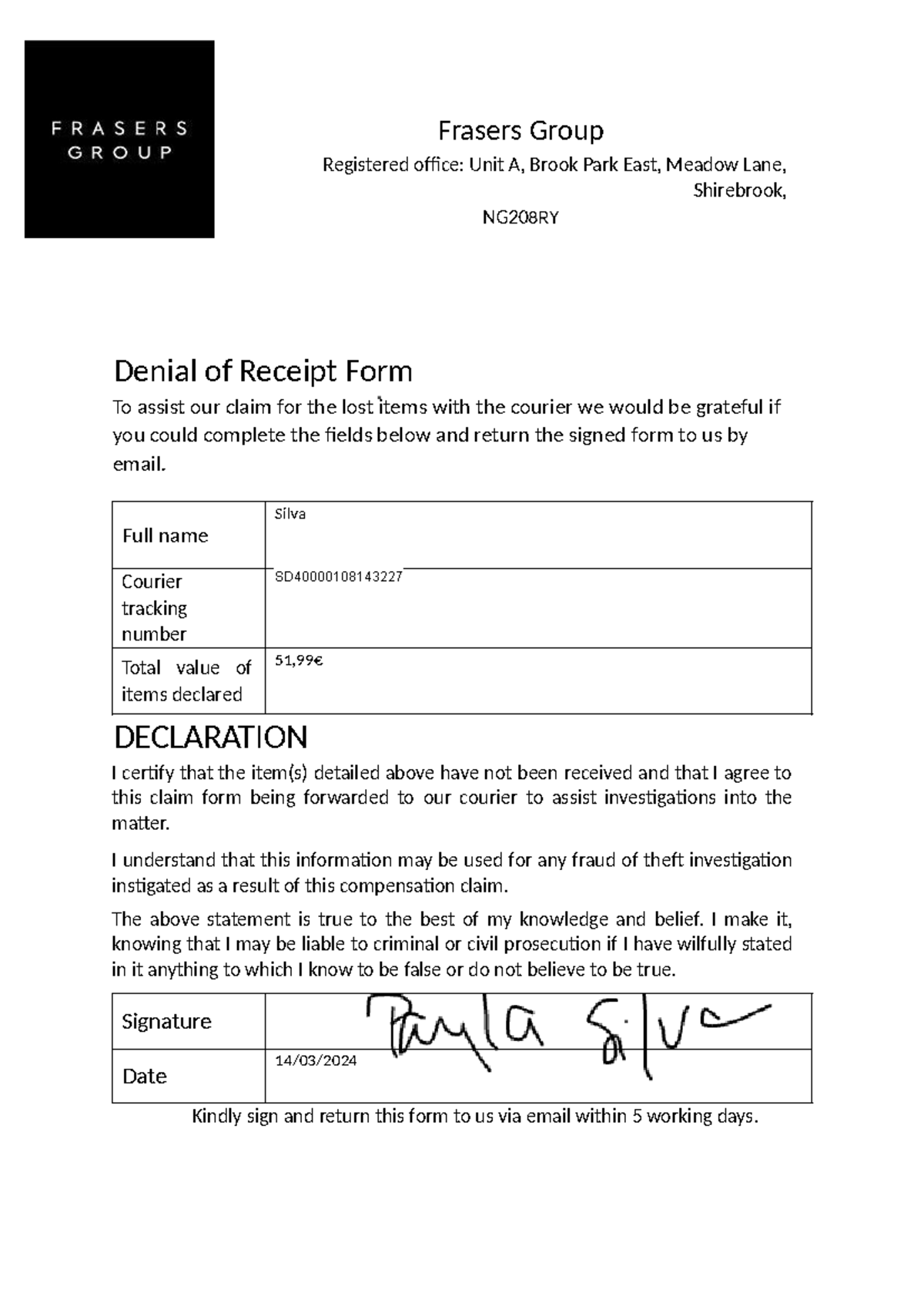 Frasers Group DOR - ´.................... - Frasers Group Registered ...