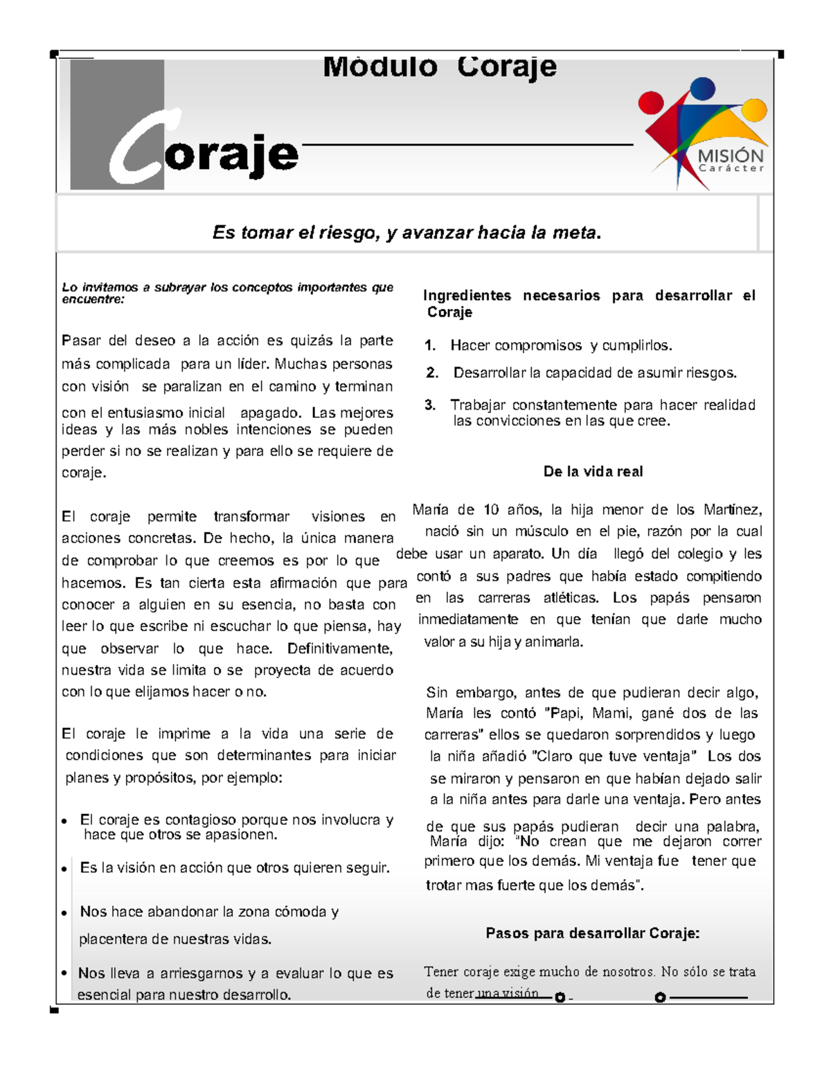 Coraje - Principios de Carácter y Liderazgo - Módulo Coraje C oraje Es ...