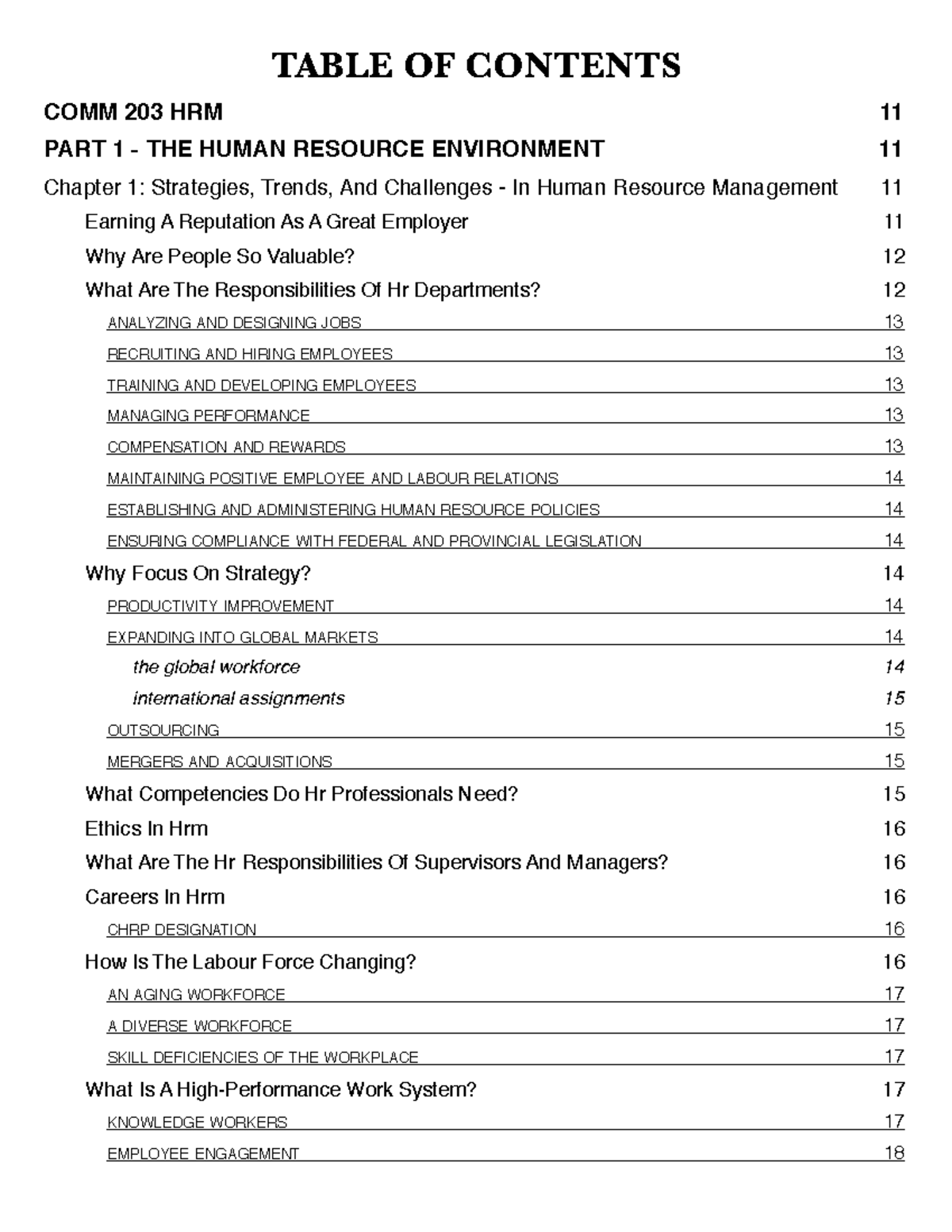 COMM 203 - Textbook Notes - TABLE OF CONTENTS COMM 203 HRM 11 PART 1 ...