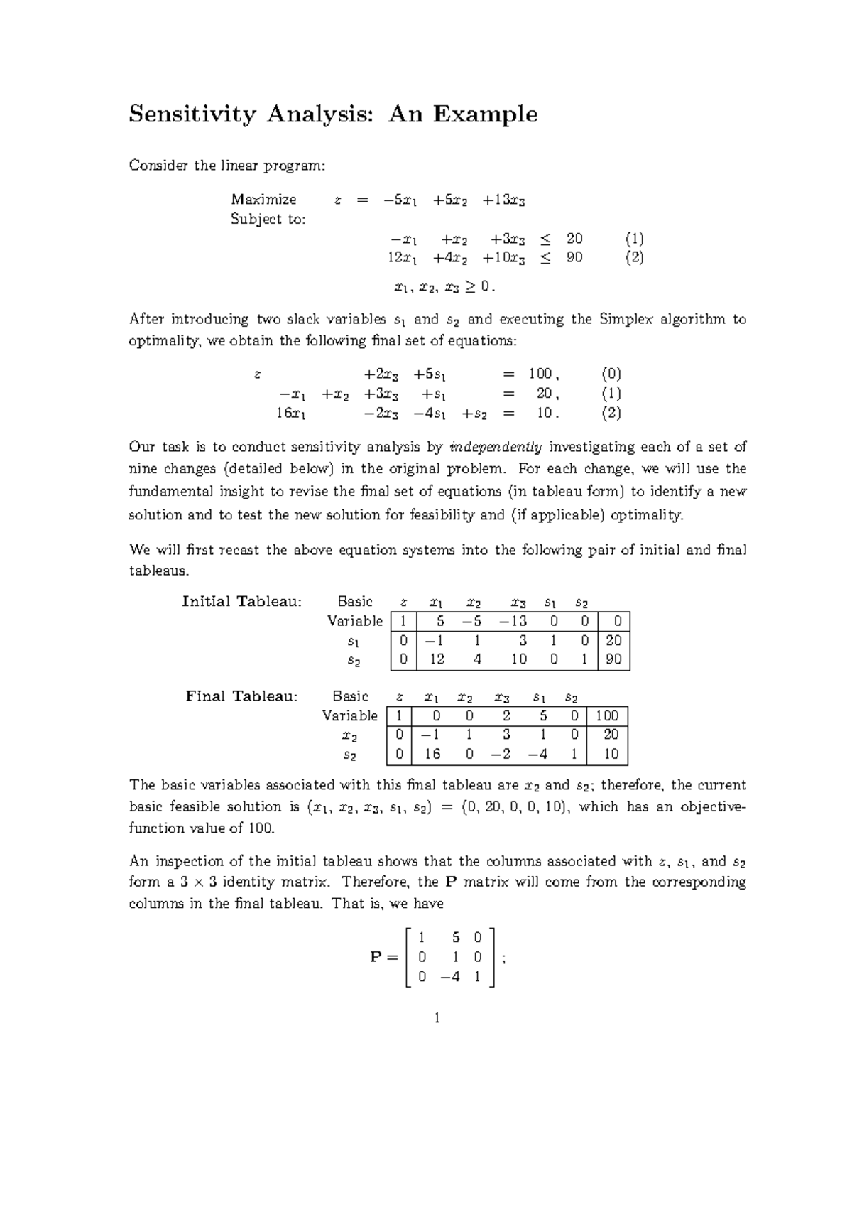 LP12-Sensitivity-Analysis - Sensitivity Analysis: An Example Consider the linear program ...