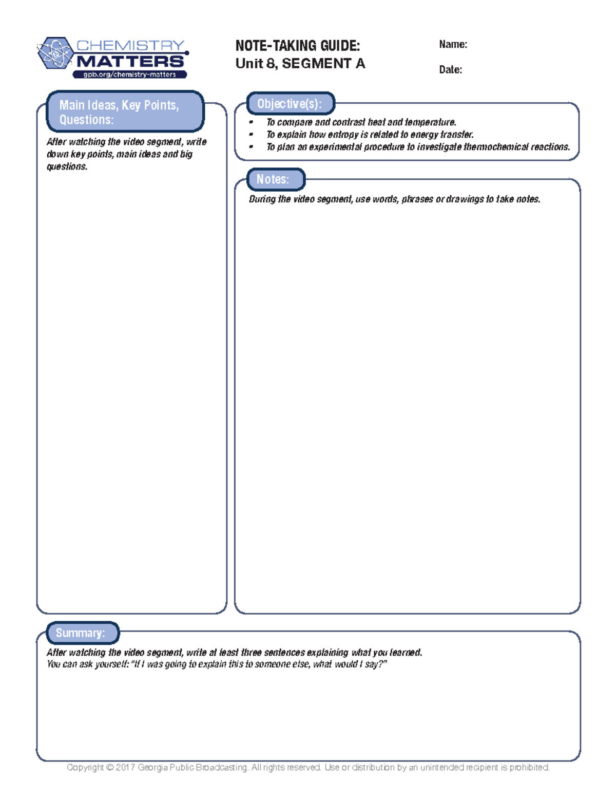 Unit 8a note-taking guide segment questions - Copyright © 2017 Georgia Public Broadcasting. All ...