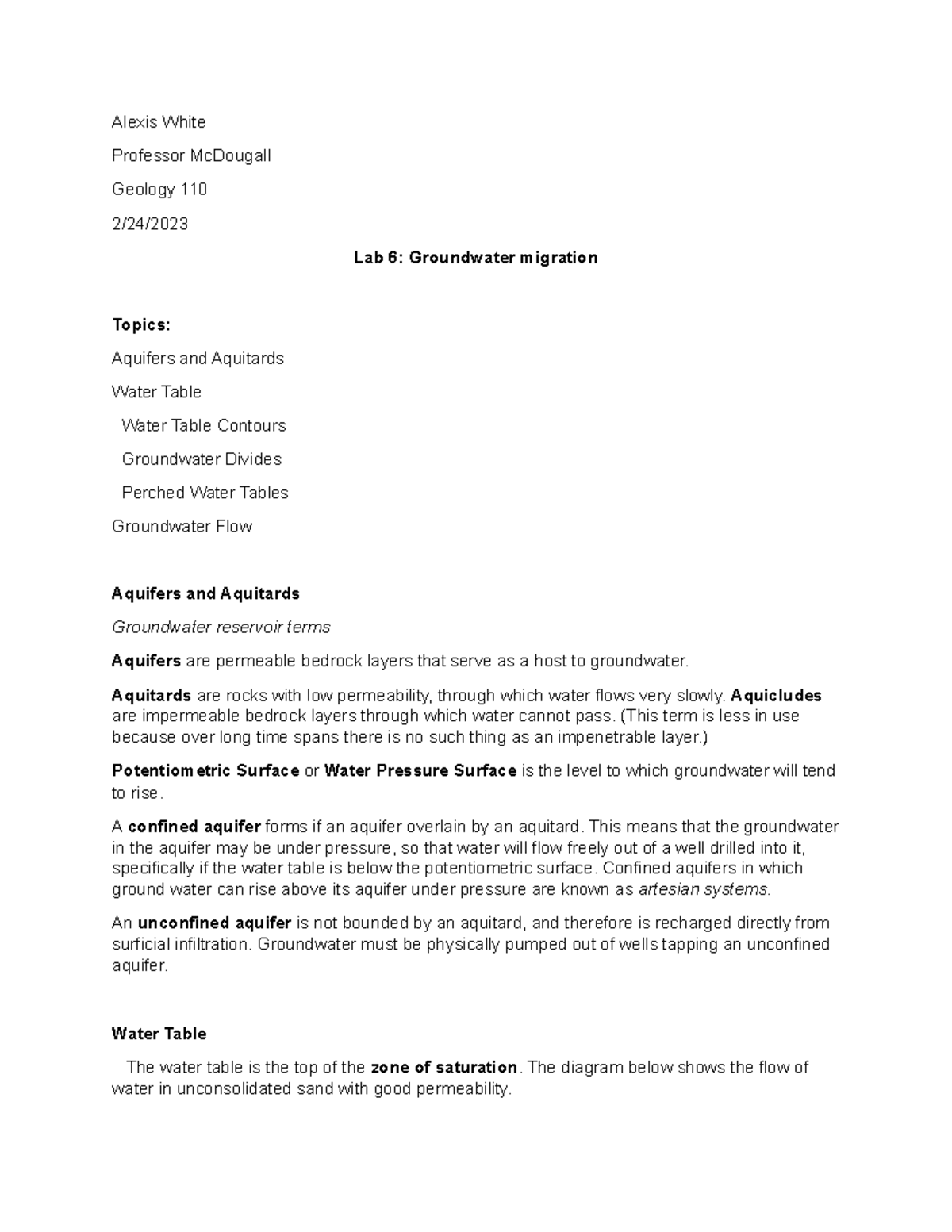 Groundwater migration 2 - Alexis White Professor McDougall Geology 110 ...