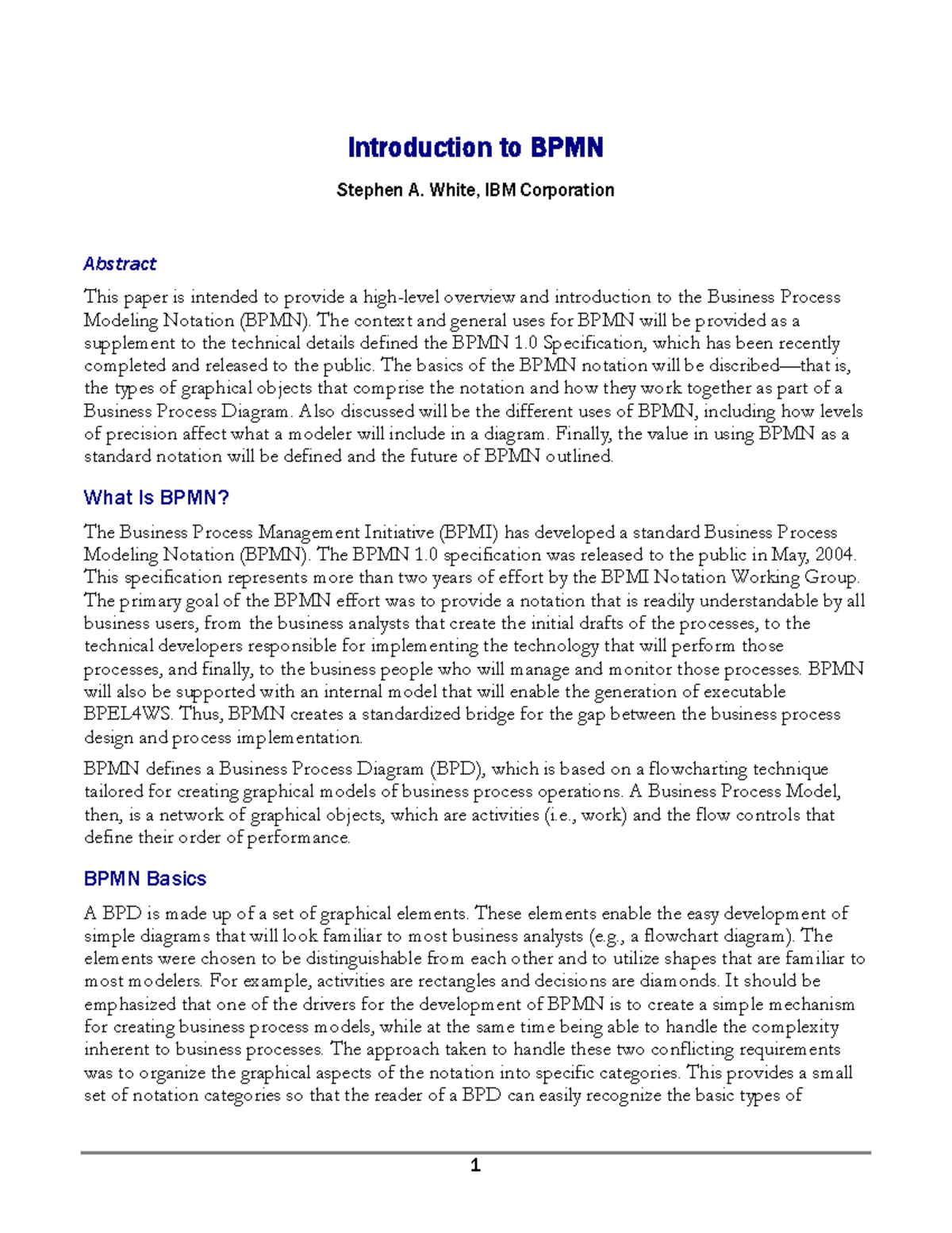 Introduction BPMN - ádfasdf - Stephen A. White, IBM Corporation ...